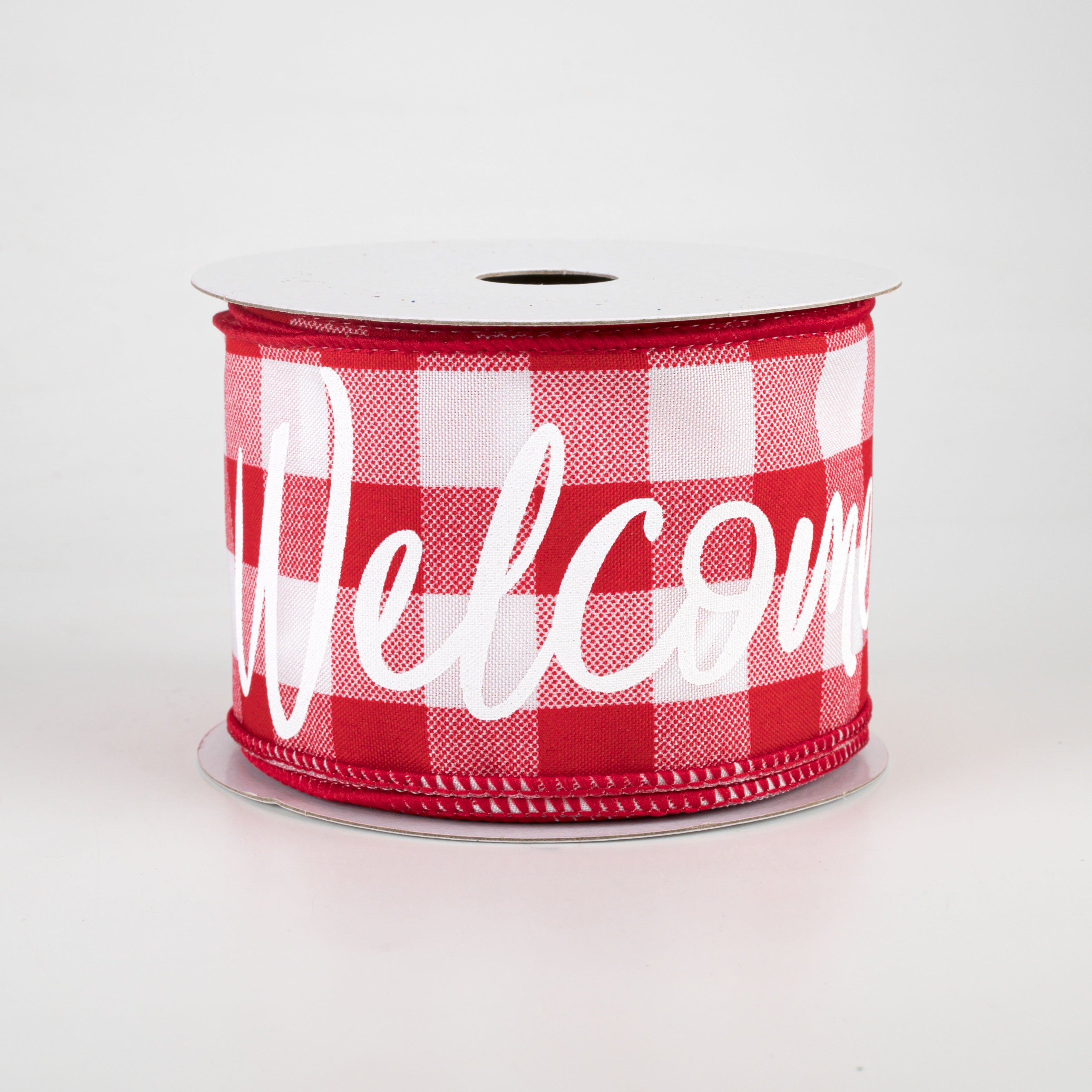 2.5" Buffalo Plaid Welcome Ribbon: Red & White (10 Yards)