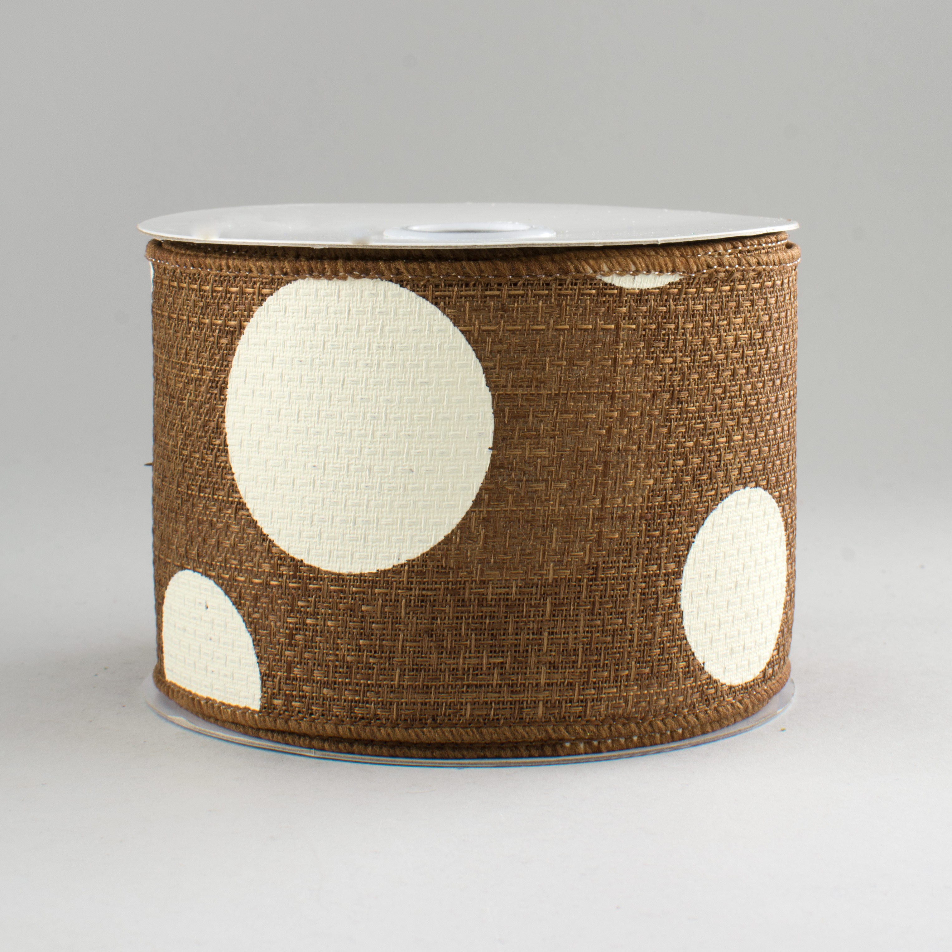 2.5" Faux Burlap Giant Polka Dot Ribbon: Brown & Ivory (10 Yards)