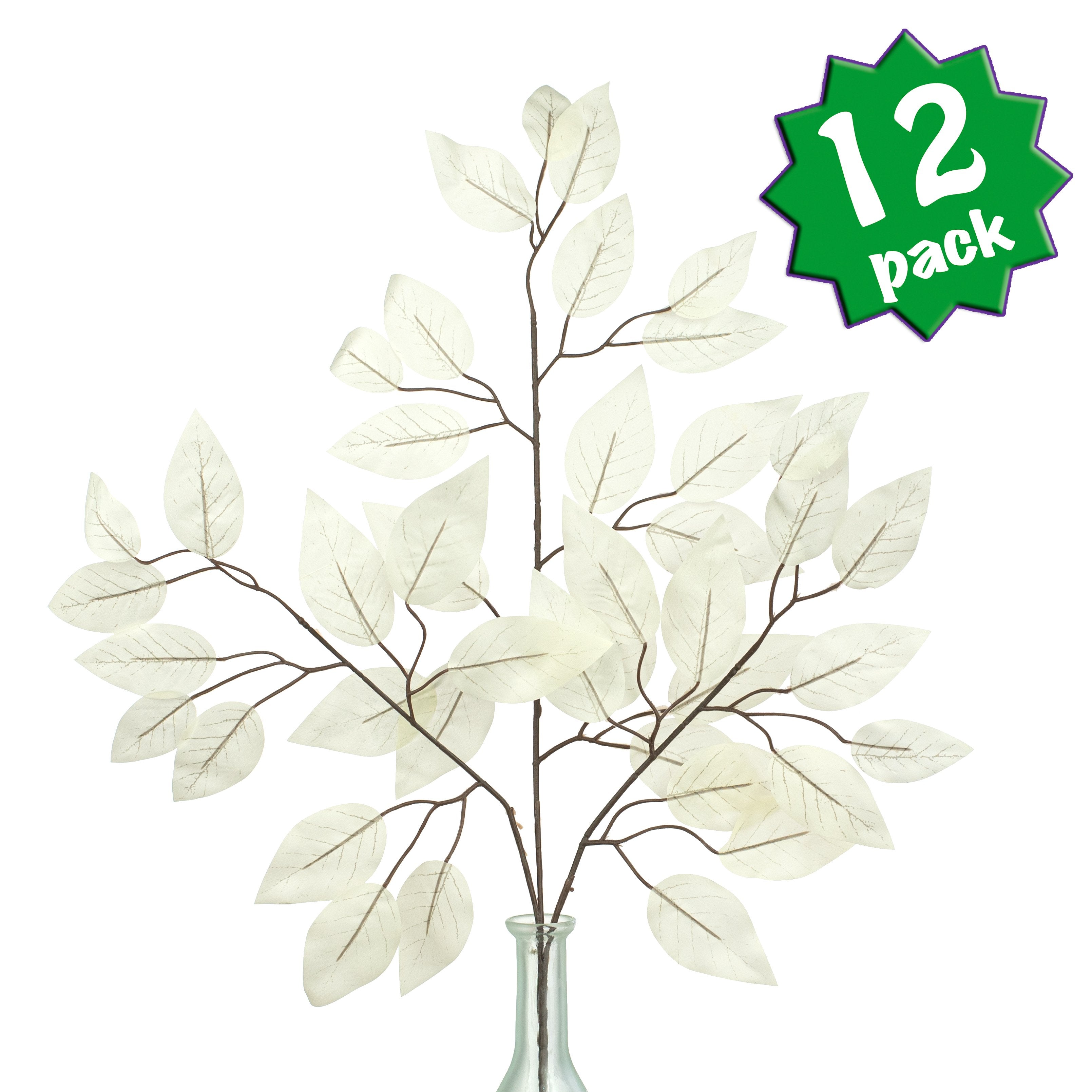 23" Ficus Leaf Spray: White (12)