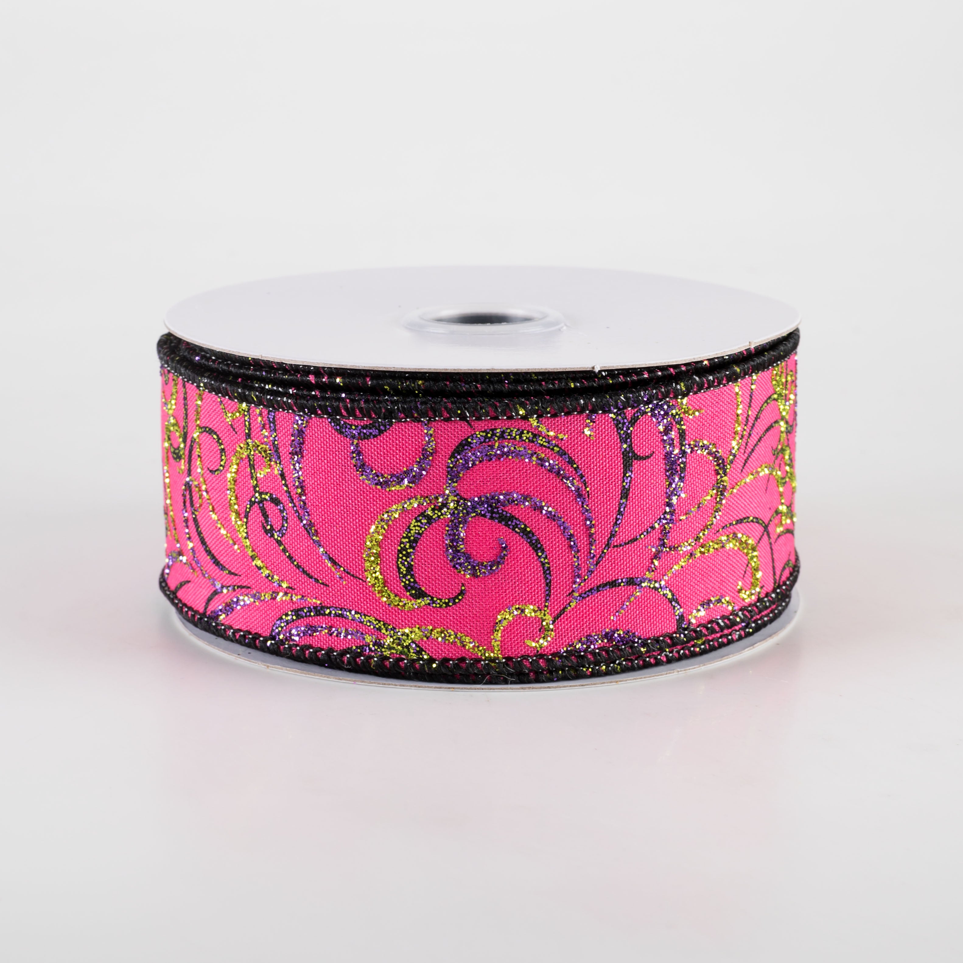 1.5" Glittered Multi Swirls Ribbon: Hot Pink, Black, Purple, Lime (10