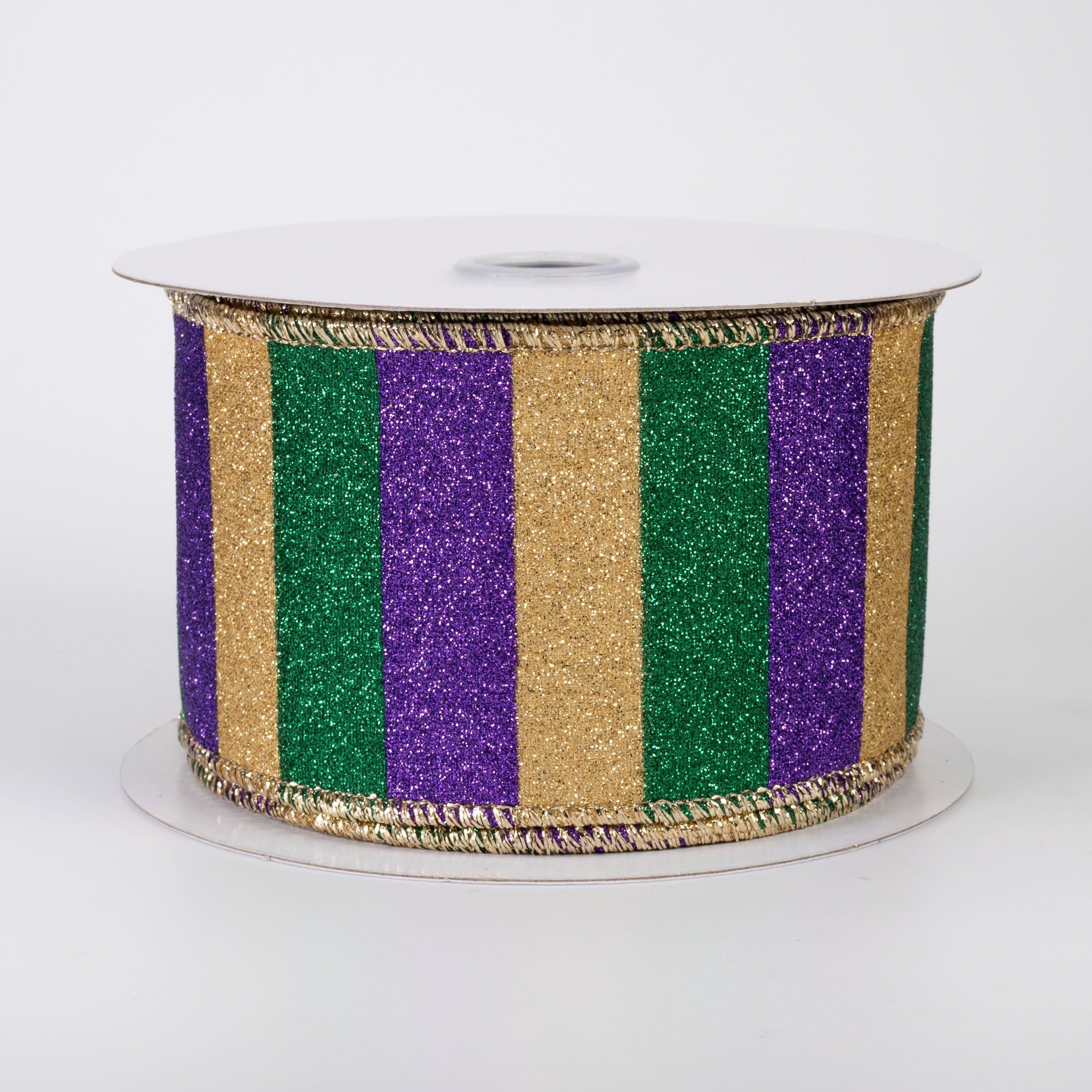 2.5" Horizontal Glitter Stripes Ribbon: Mardi Gras (10 Yards)