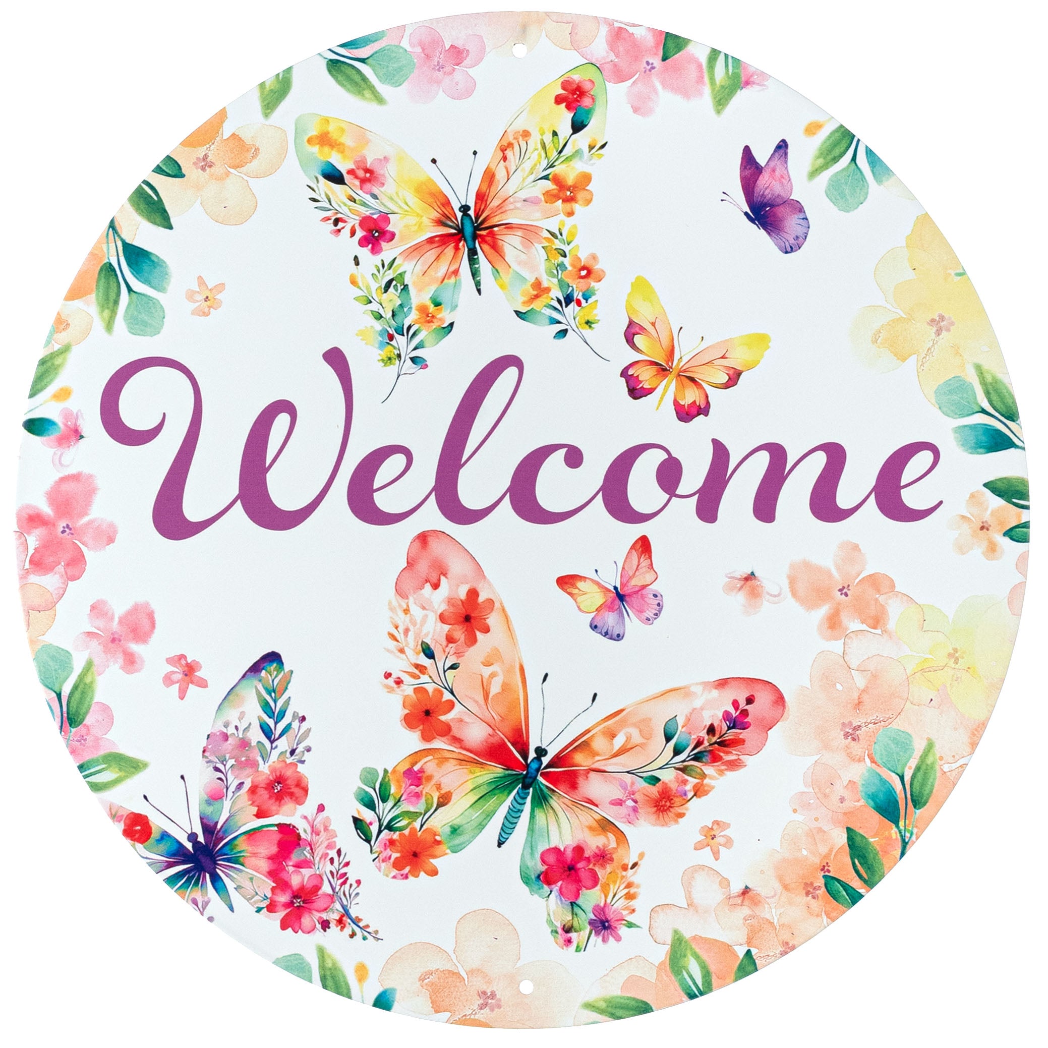 12" Metal Sign: Botanical Butterflies Welcome