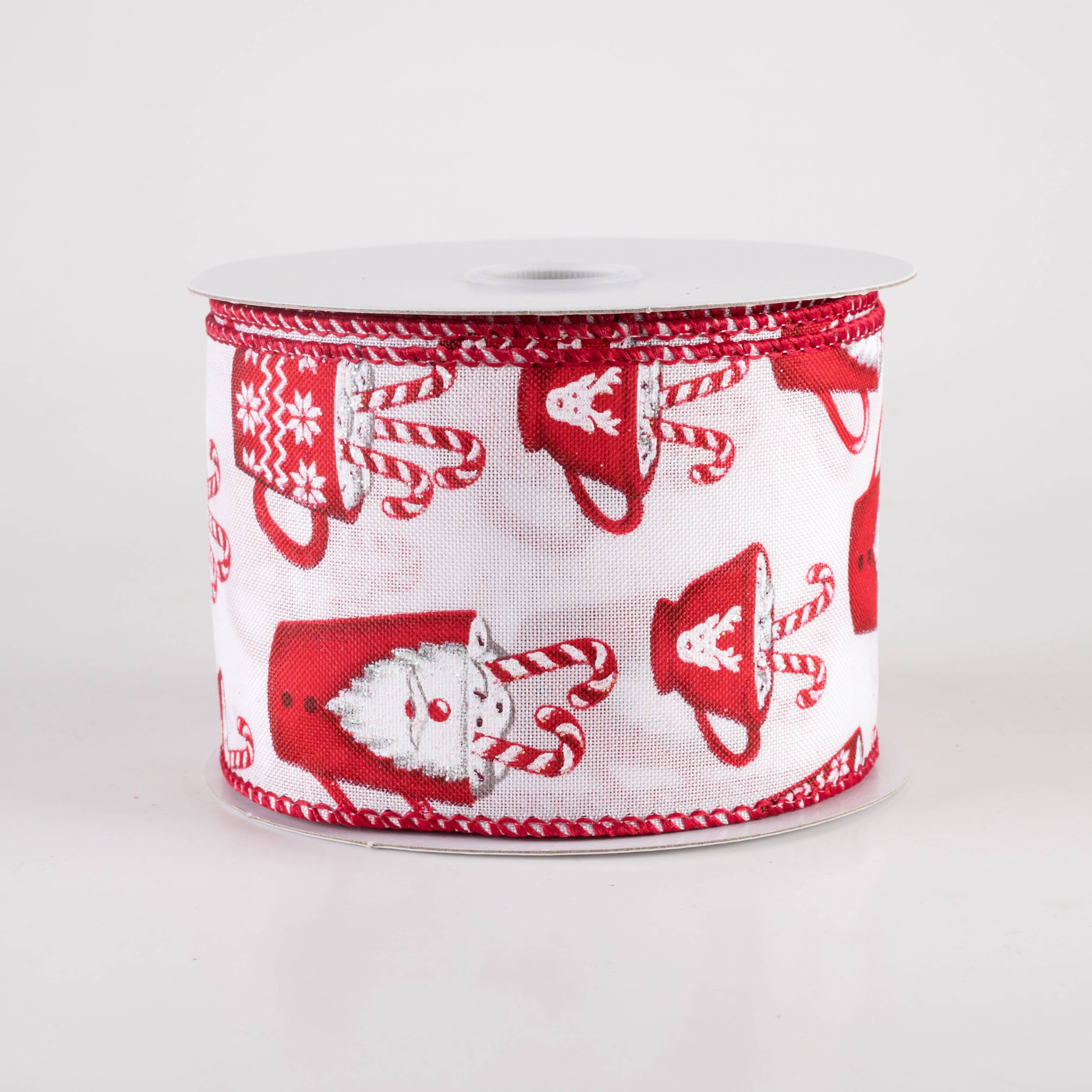 2.5" Santa Mug Hot Cocoa Ribbon: White (10 Yards)