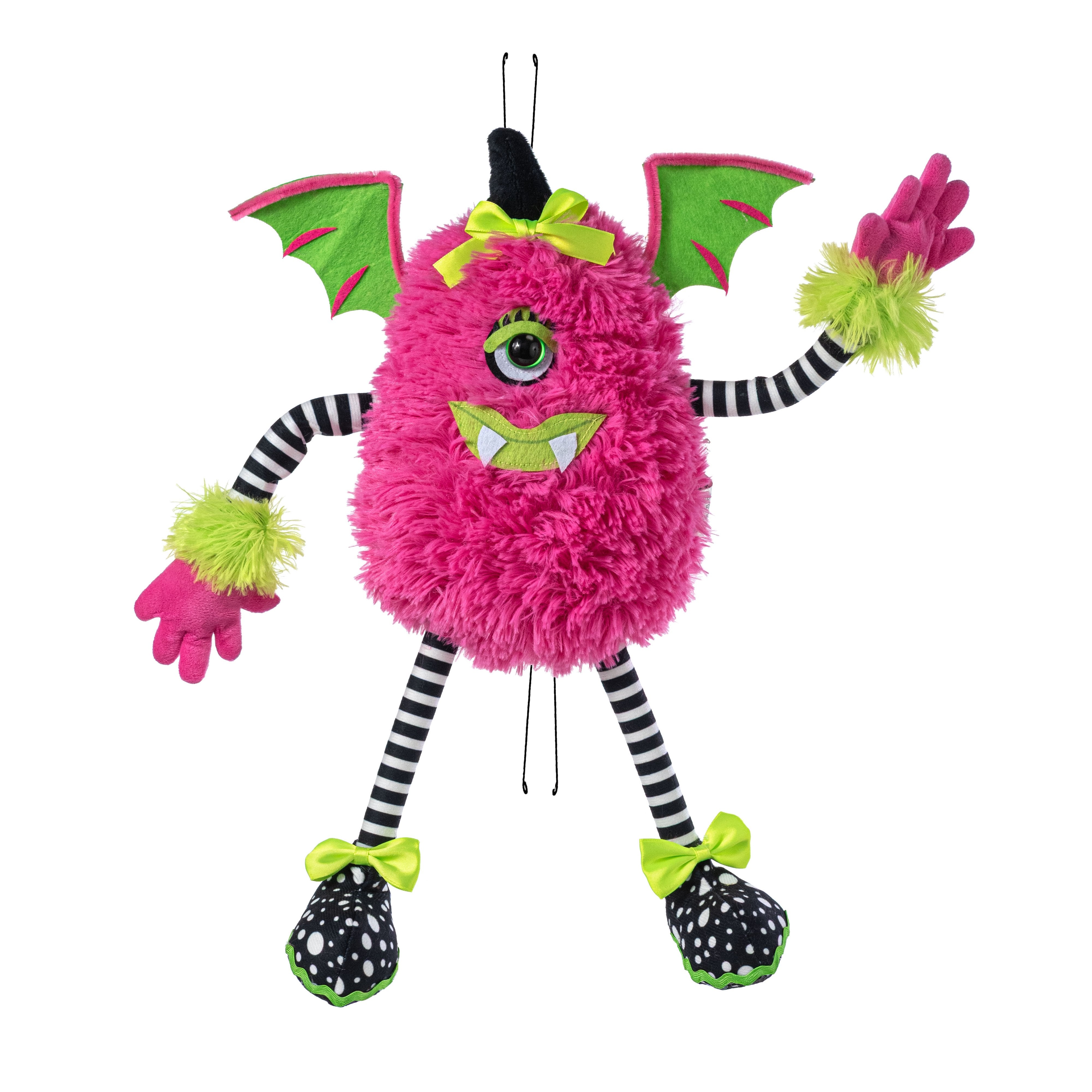 15" Plush Winged Halloween Monster Wreath Decor: Pink