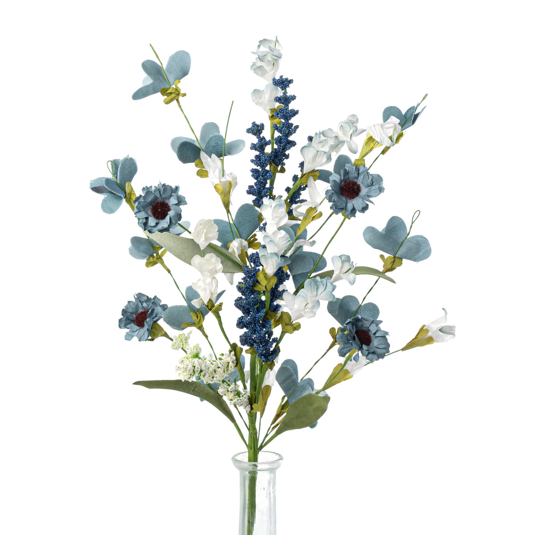 17" Mixed Paper Wildflower Bush: Country Blue & White