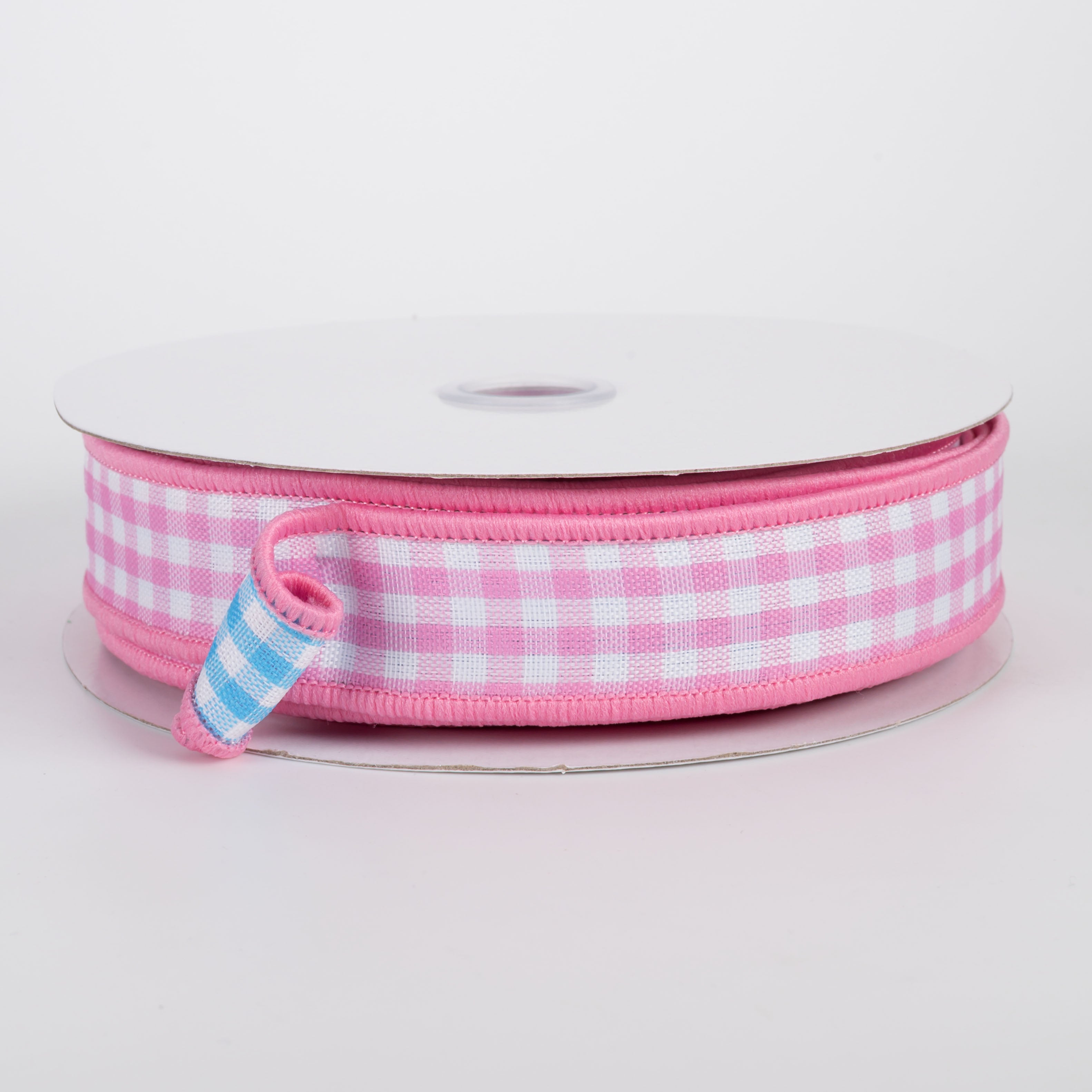 7/8" Double Sided Gingham Check Ribbon: Pink & Blue (10 Yards)