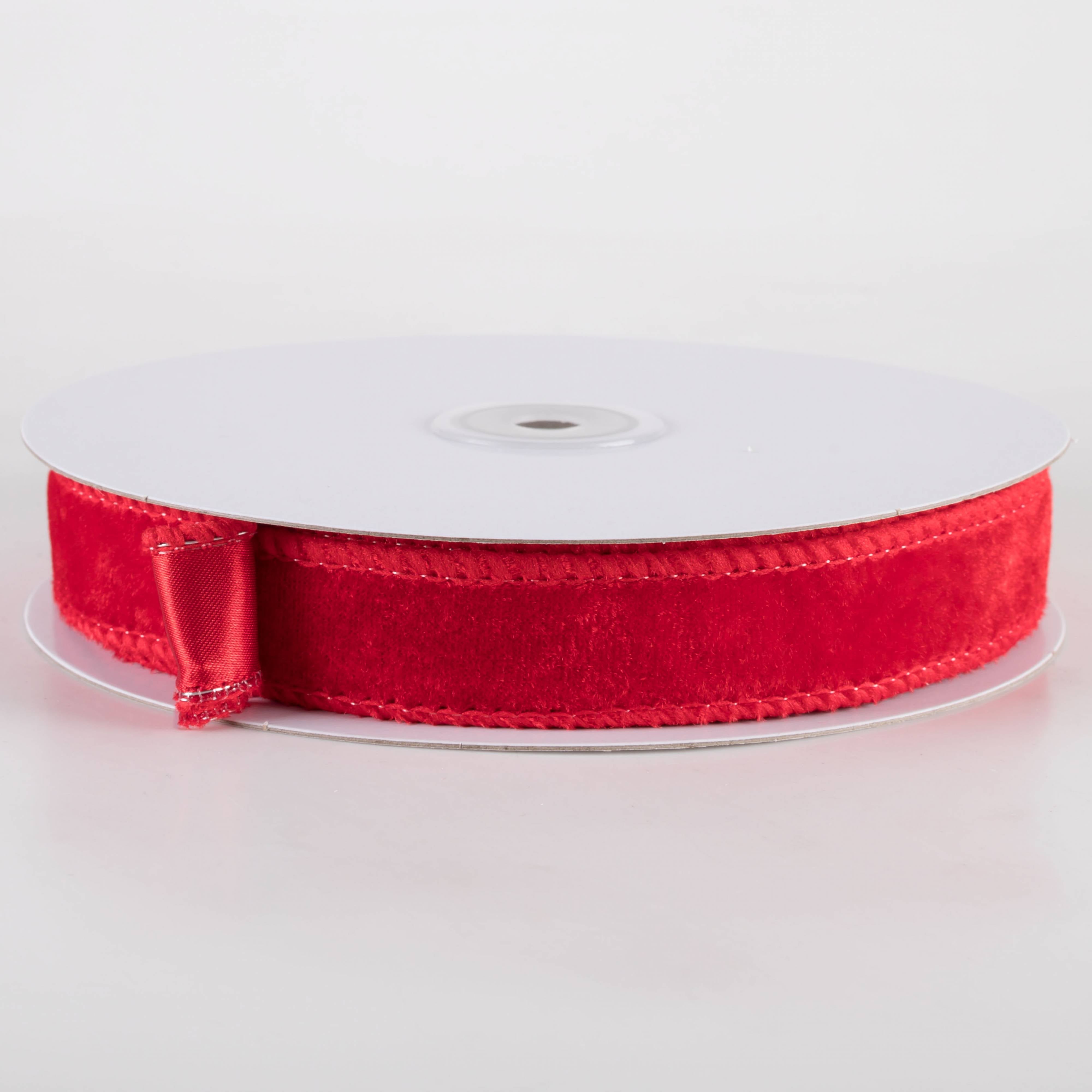 7/8" Deluxe Velvet Satin Backing Ribbon: Red (10 Yards)