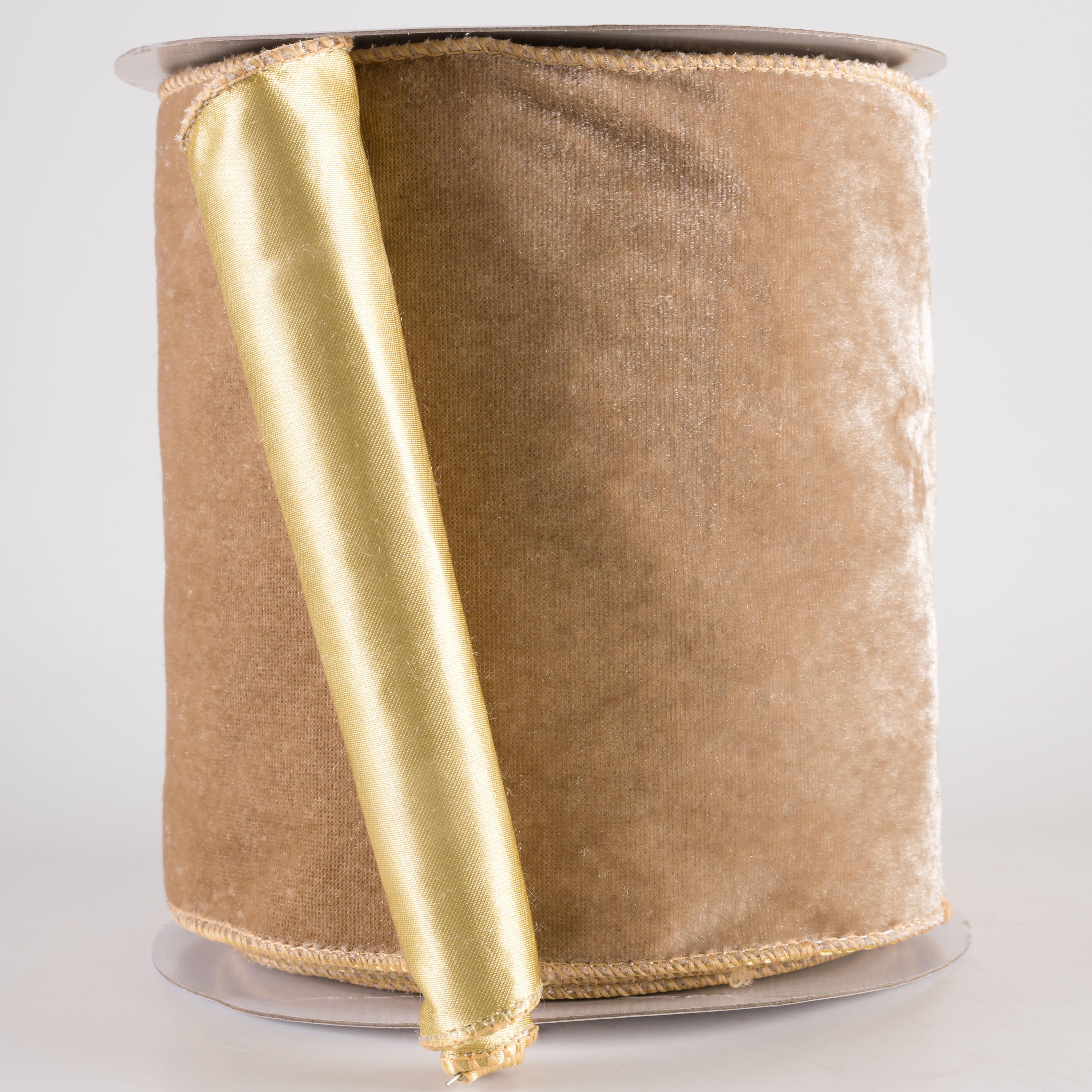 6" Deluxe Velvet Satin Backing Ribbon: Taupe (10 Yards)