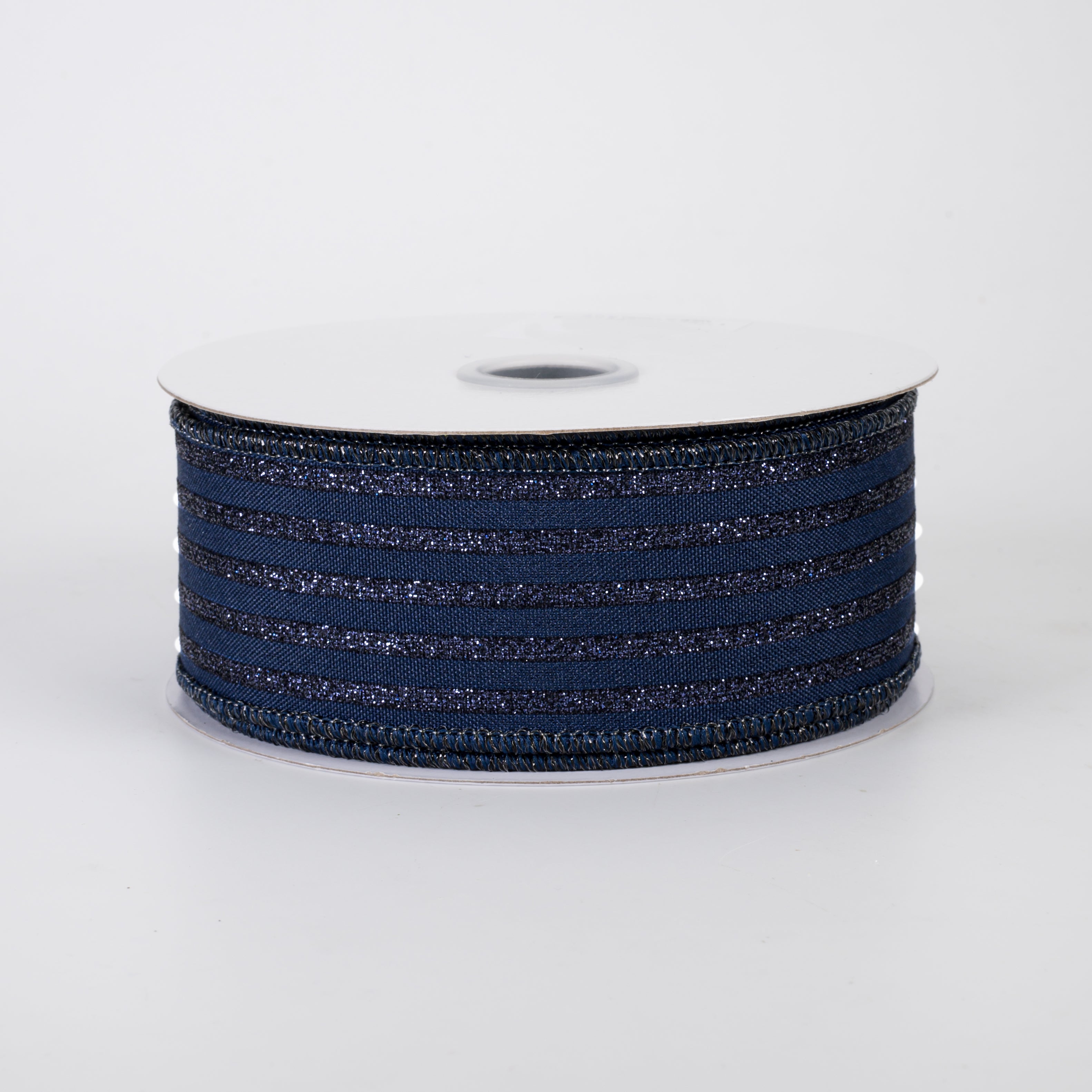 1.5" Glitter Vertical Stripe Ribbon: Navy Blue (10 Yards)