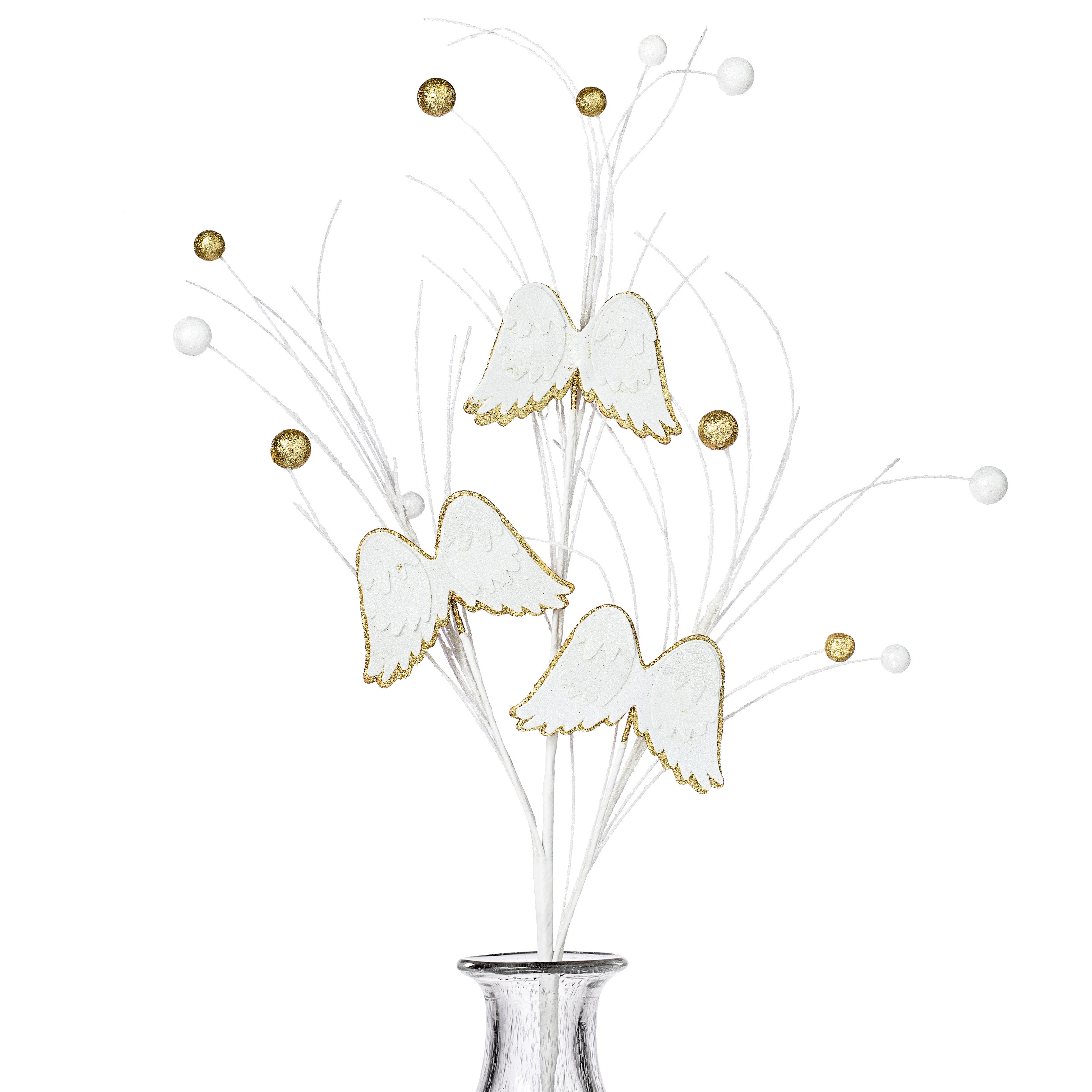 29" Angel Wings Spray: White & Gold