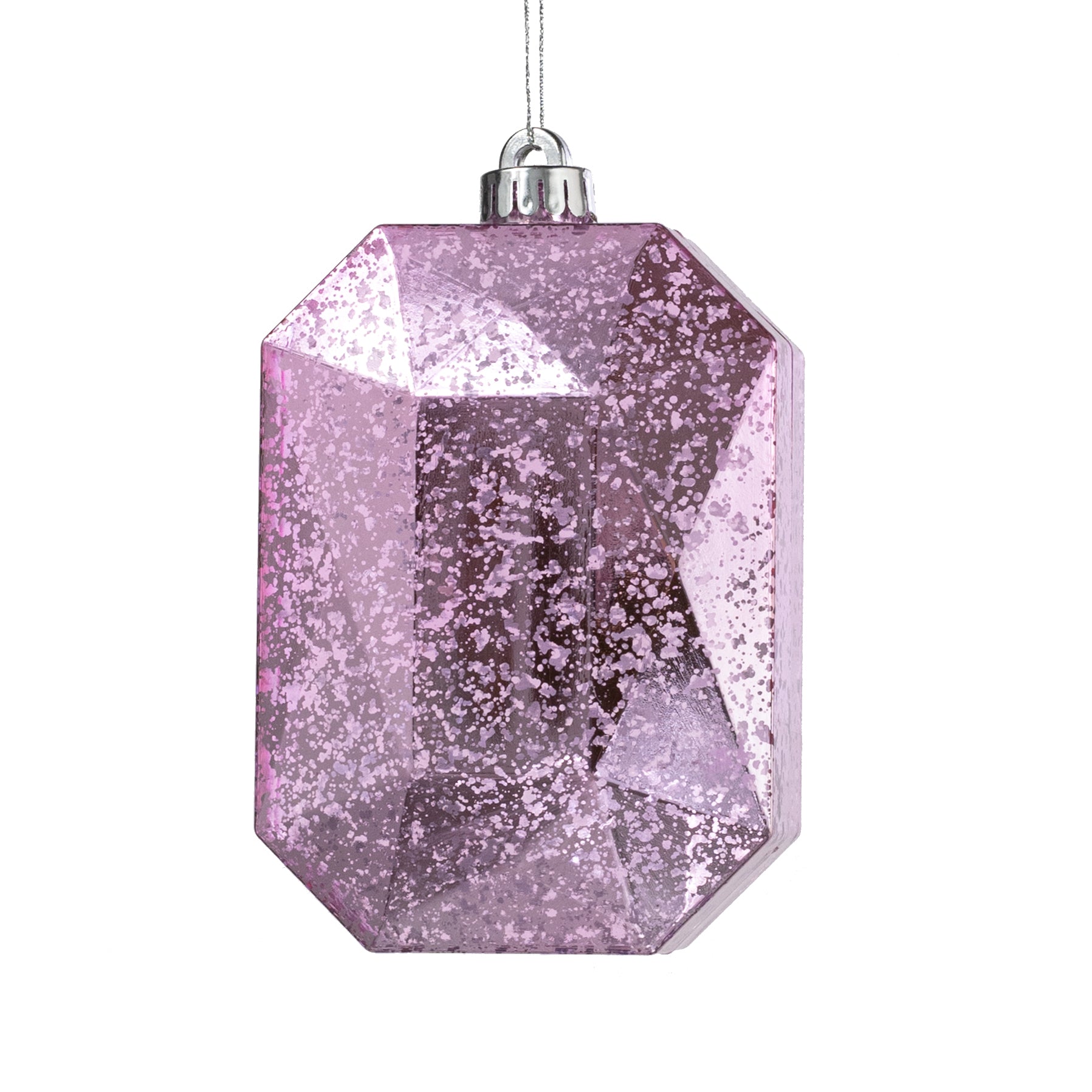 6.25" Antiqued Rectangle Gem Ornament: Mercury Ice Pink