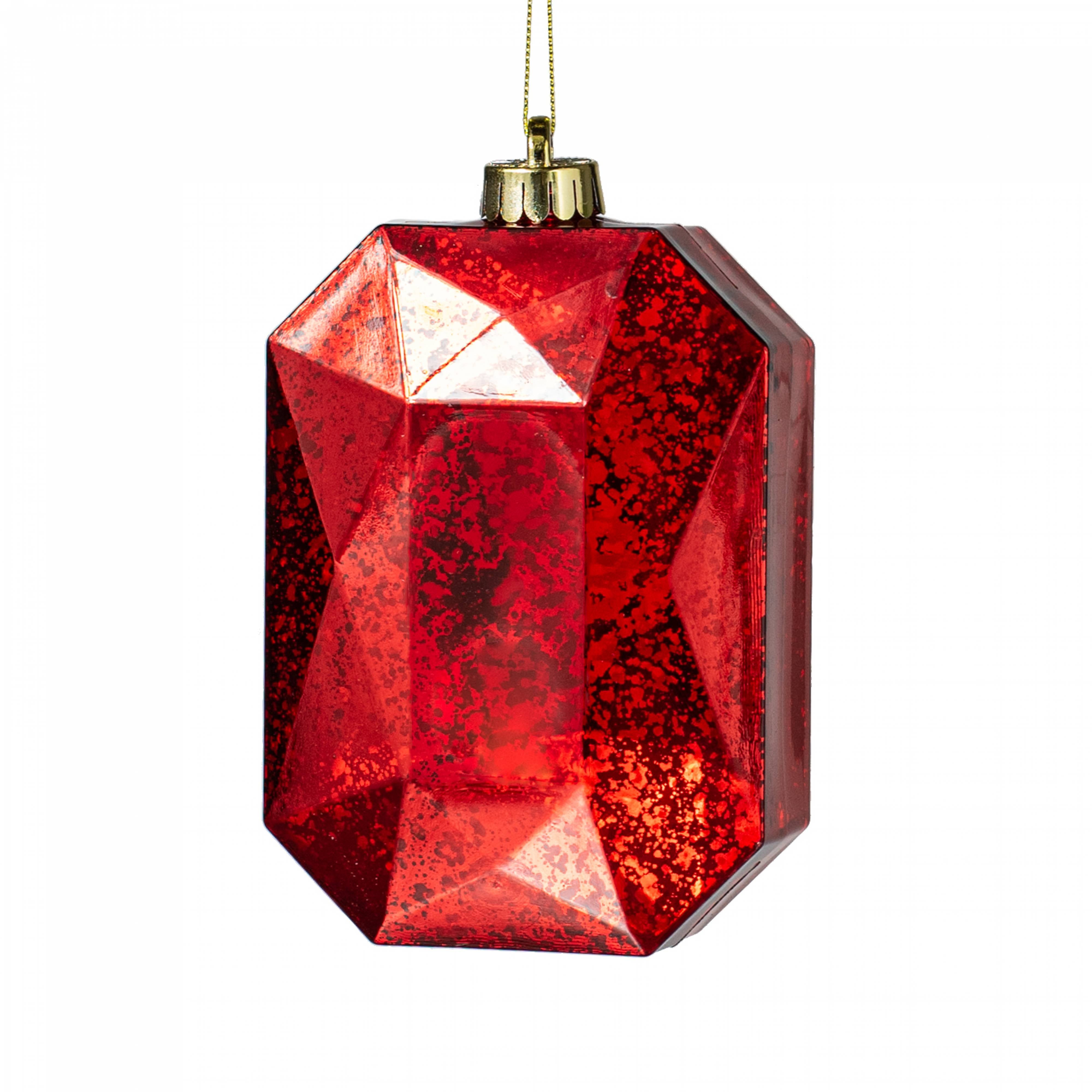 6.25" Antiqued Rectangle Gem Ornament: Mercury Red