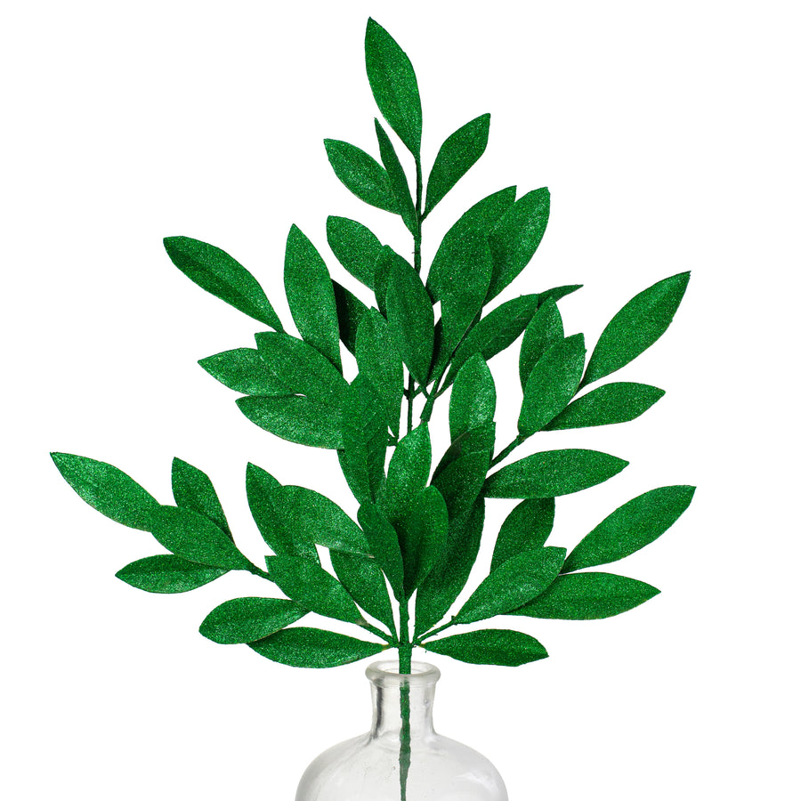 23" Bay Leaf Glitter Spray: Laser Emerald Green