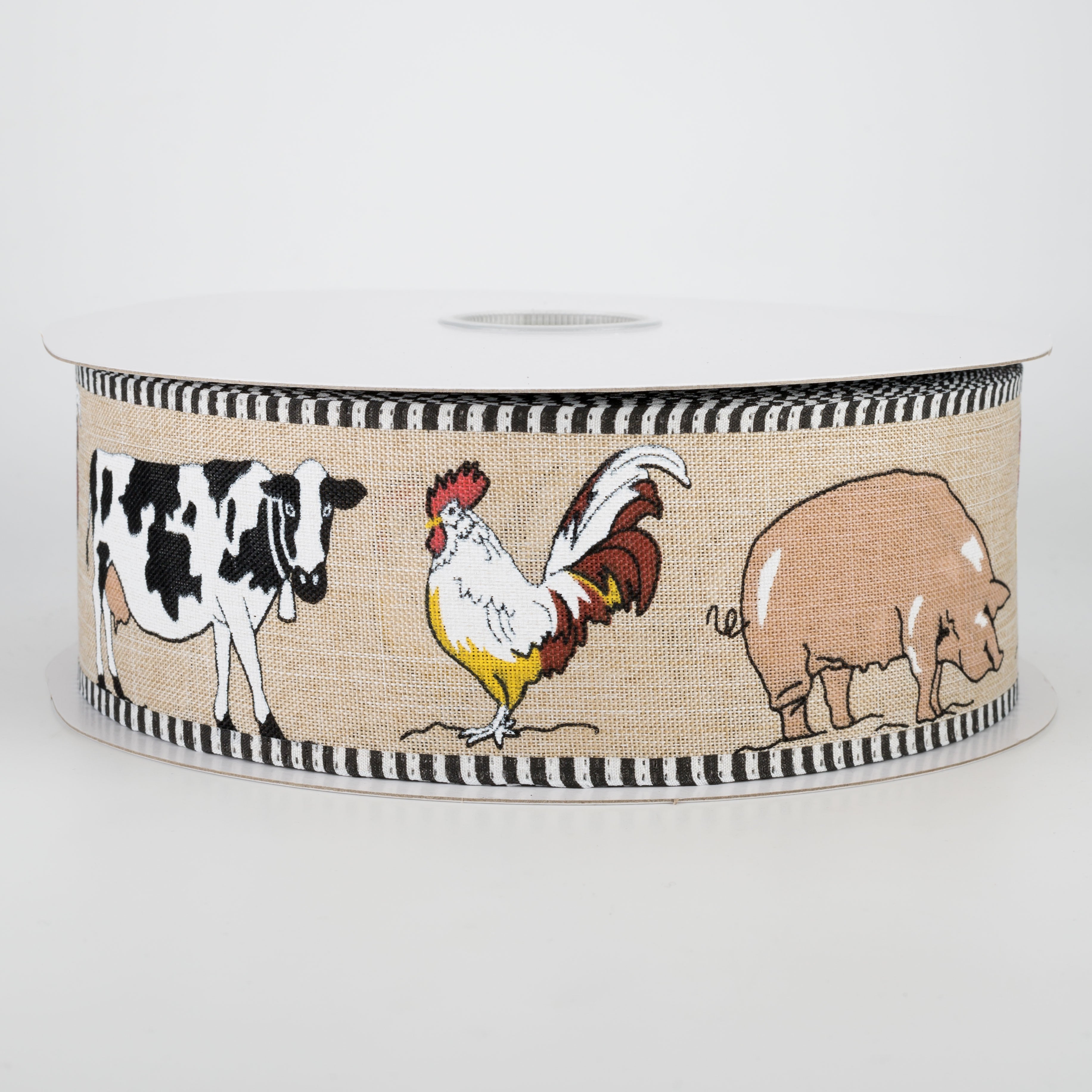 2.5" Black & White Edge Farmhouse Animals Ribbon (50 Yards)