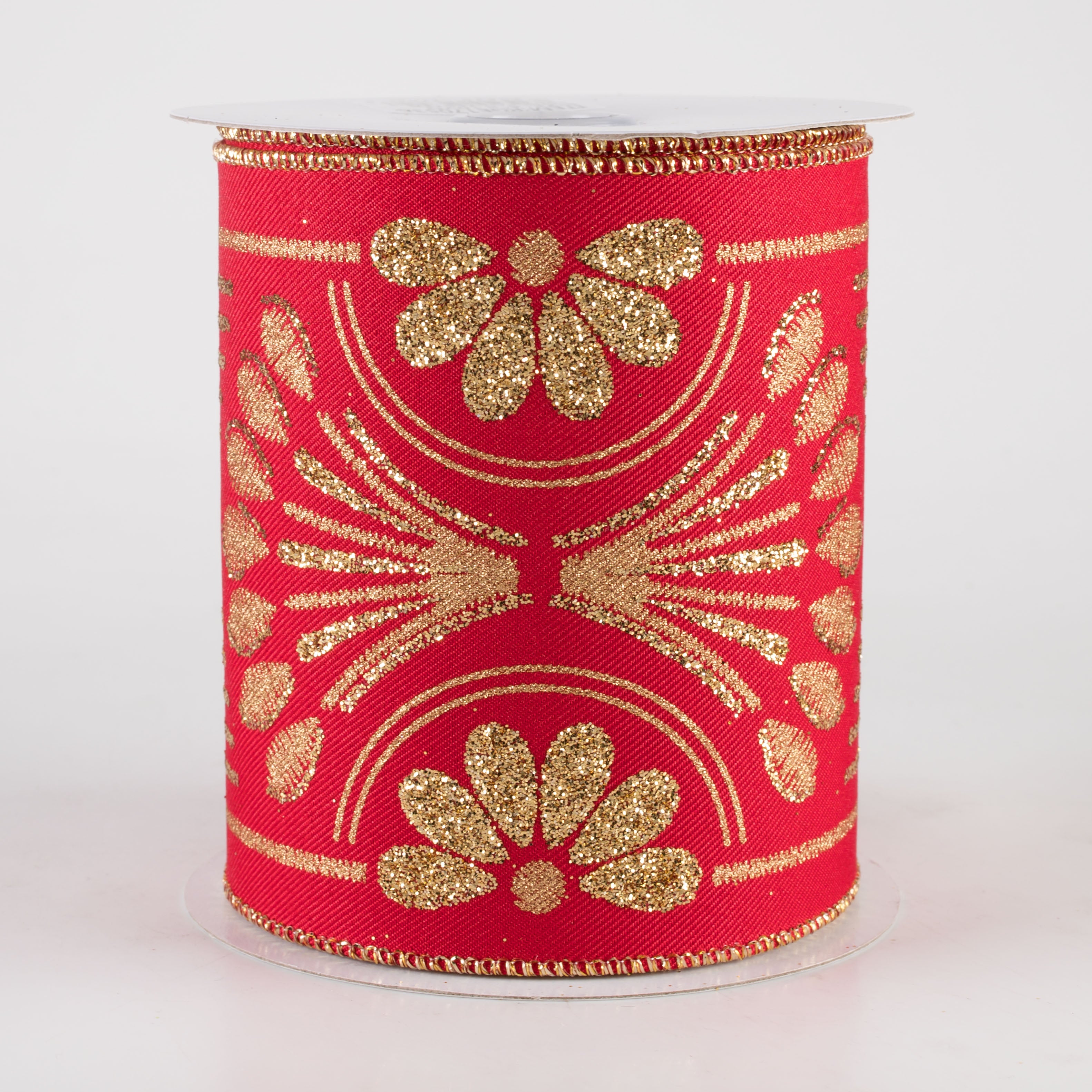 4" Bold Glittered Art Deco Ribbon: Red (10 Yards)