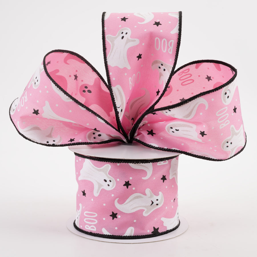 2.5" Boo Ghosts Ribbon: Pink (10 Yards)