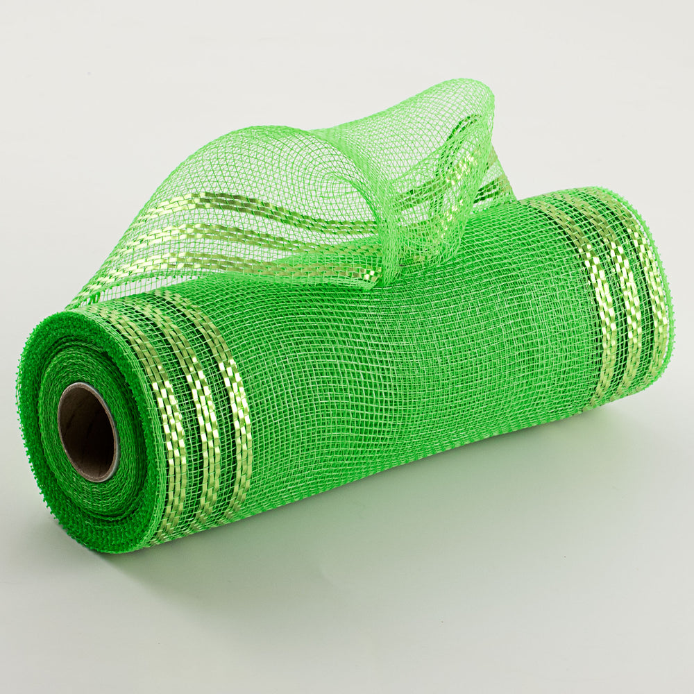 10" Border Stripe Metallic Mesh: Lime Green