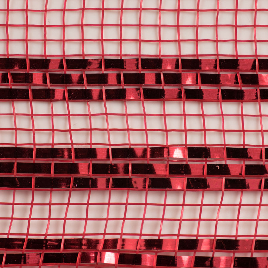 10" Border Stripe Metallic Mesh: Red