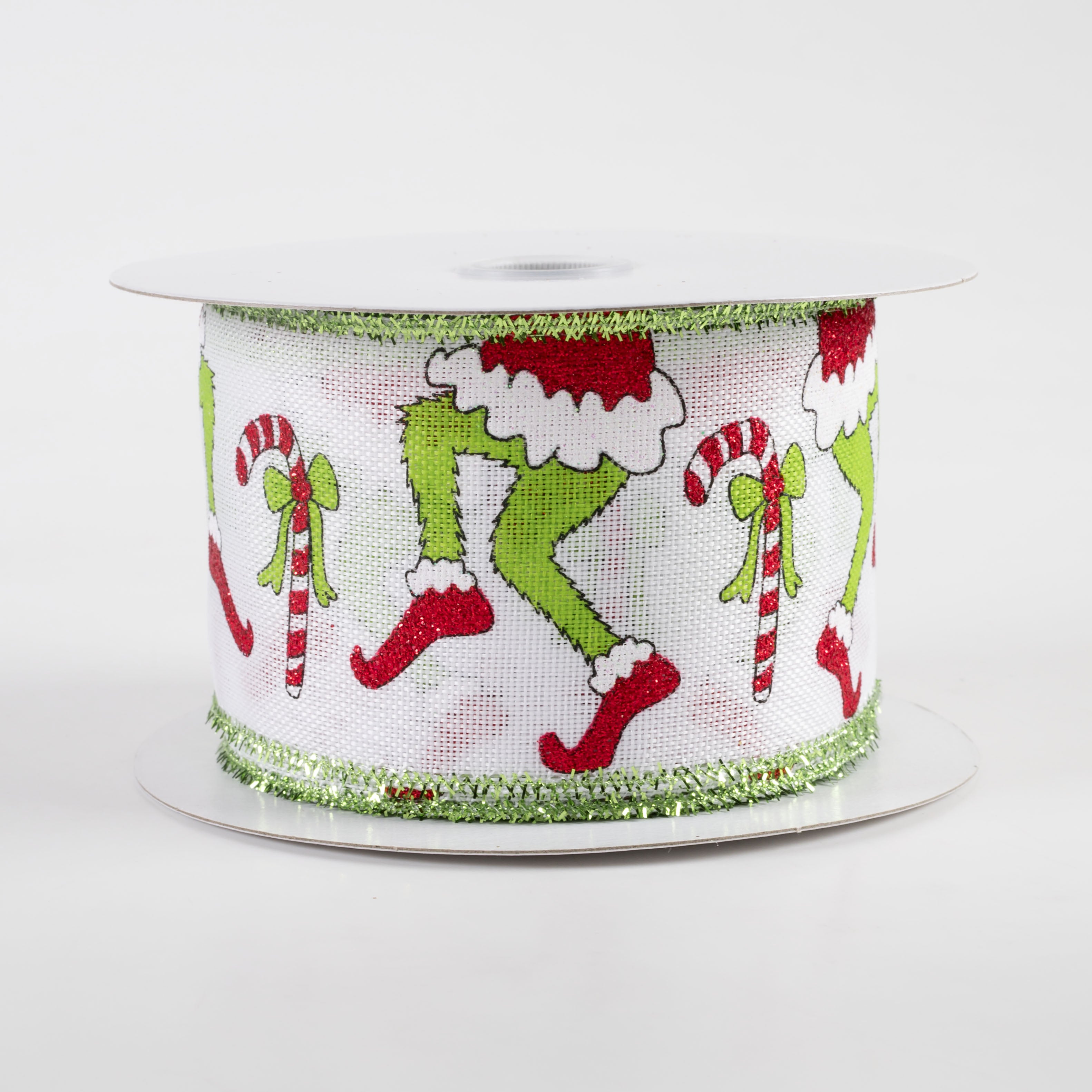 2.5" Christmas Green Monster Legs & Candy Canes Ribbon: Green (10 Yard