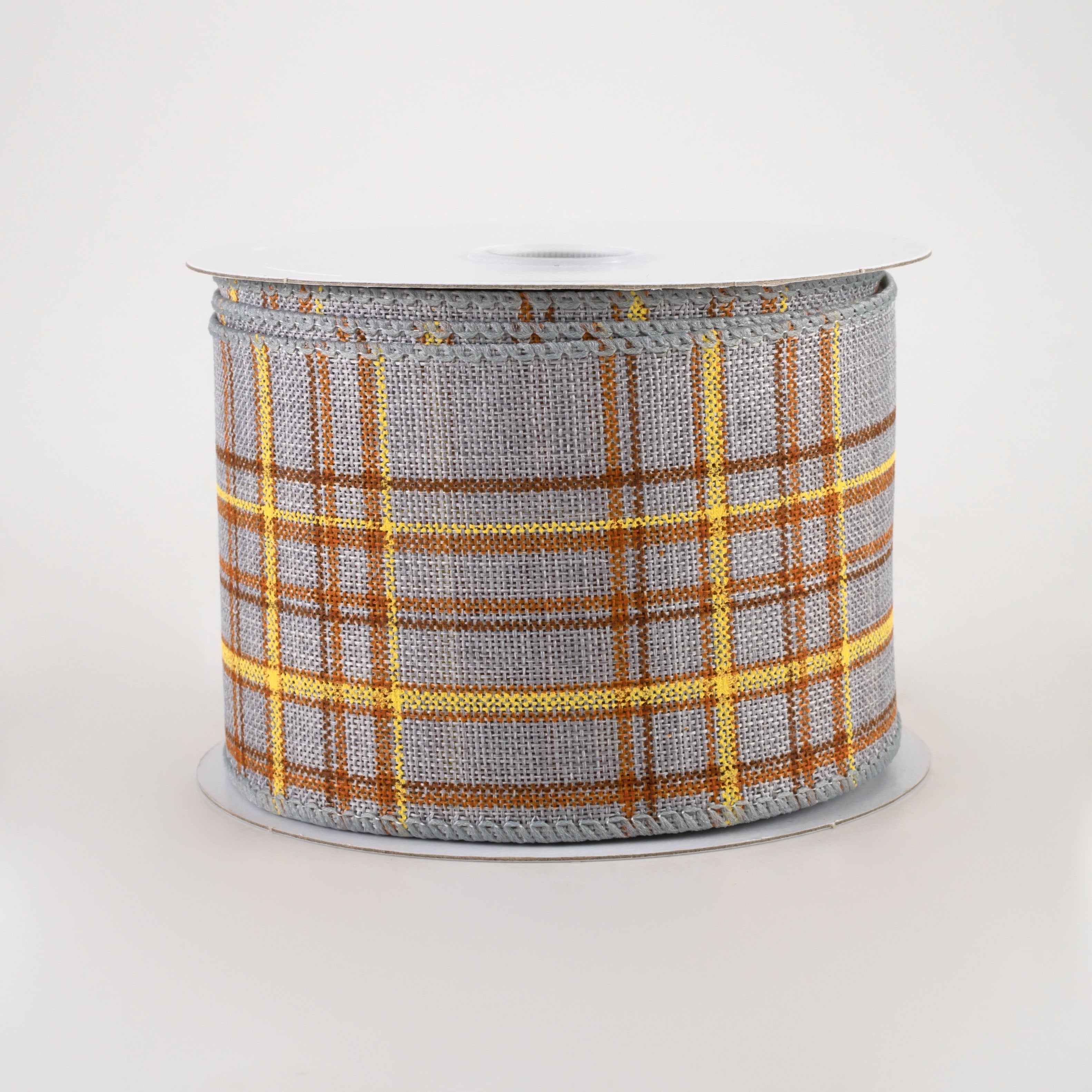 2.5" Cornelia Plaid Ribbon: Grey, Rust, Yellow (10 Yards)