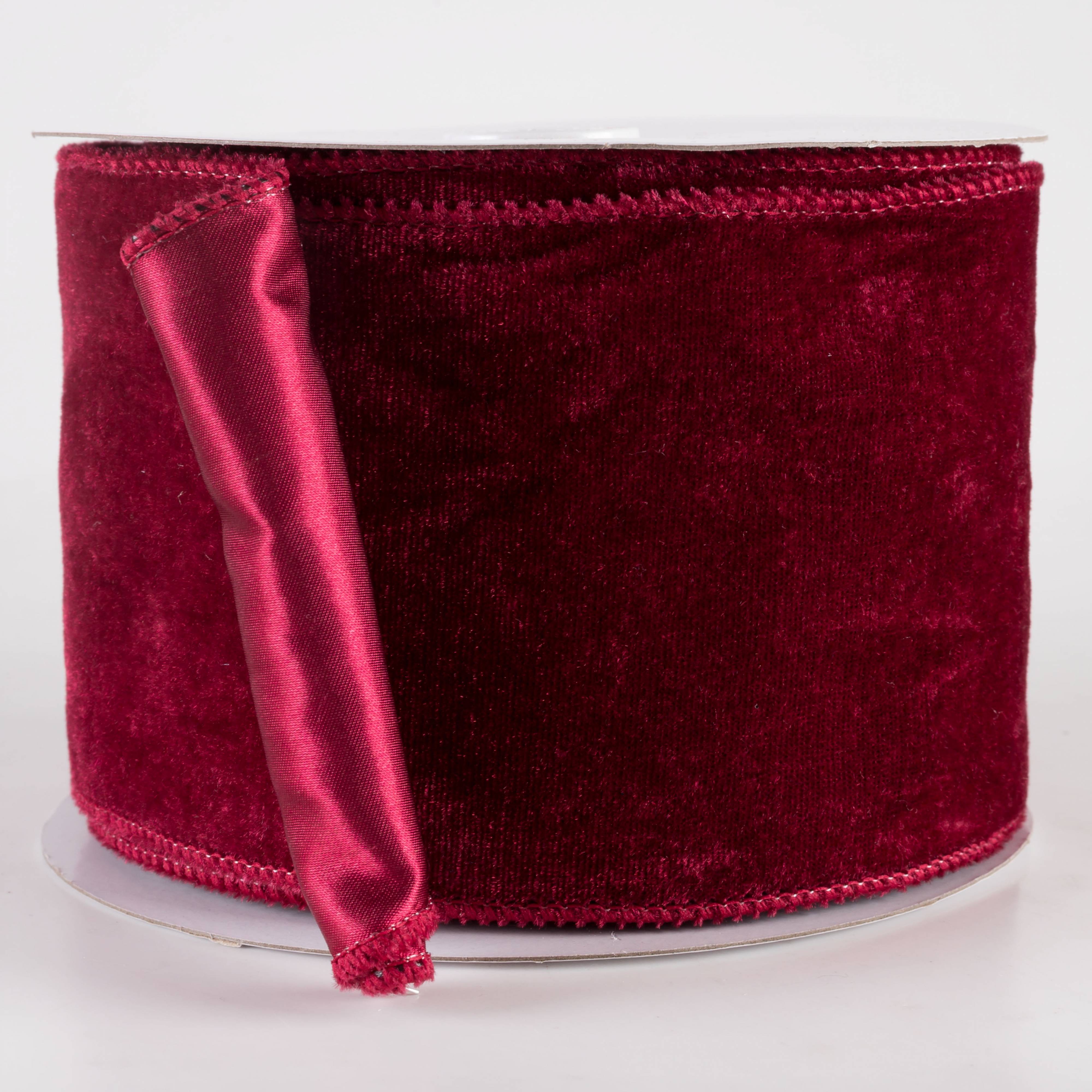 4" Deluxe Velvet Satin Backing Ribbon: Burgundy Red (10 Yards)