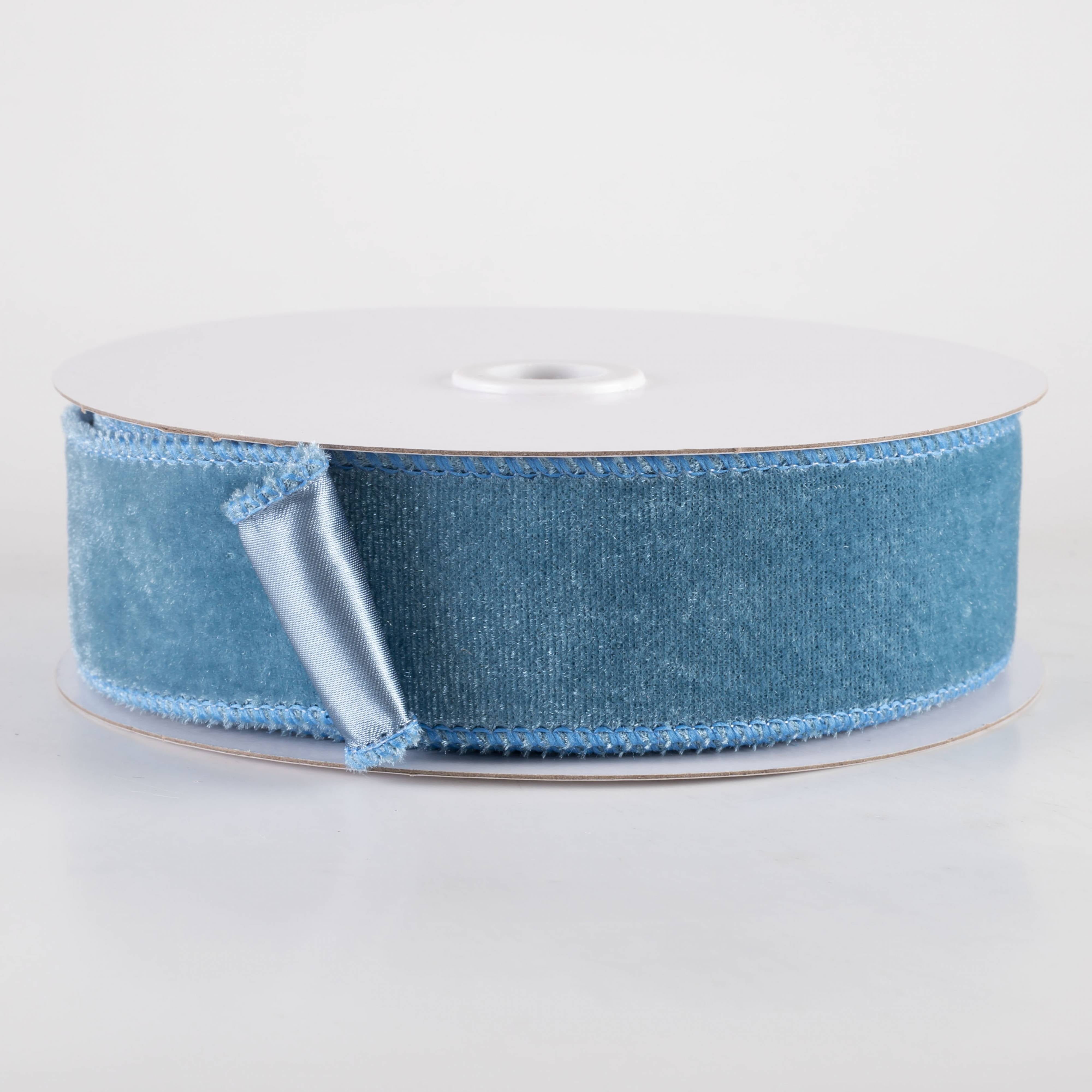 1.5" Deluxe Velvet Satin Backing Ribbon: Smoke Blue (10 Yards)