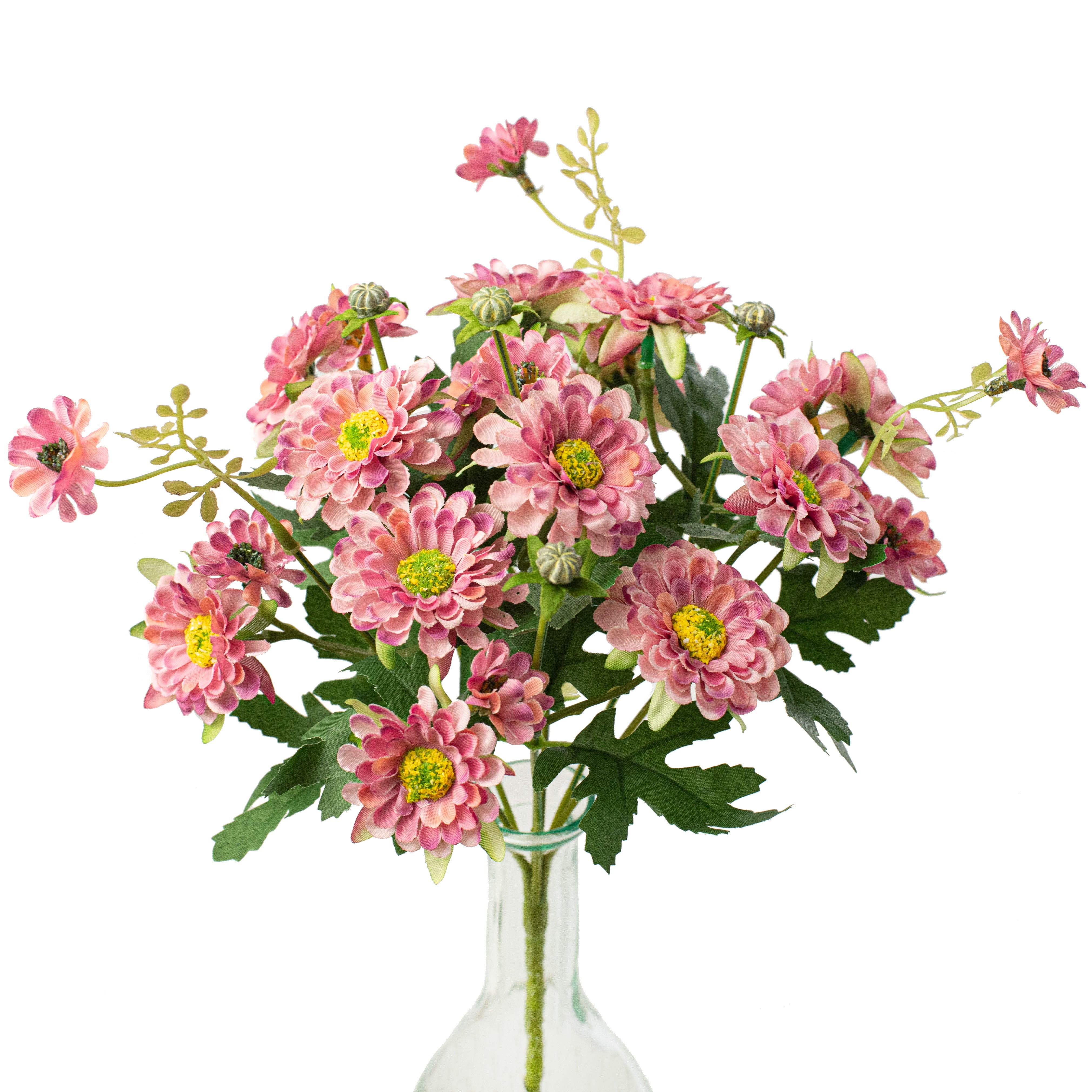12" Fabric Daisy Mum Bush: Pink & Cream