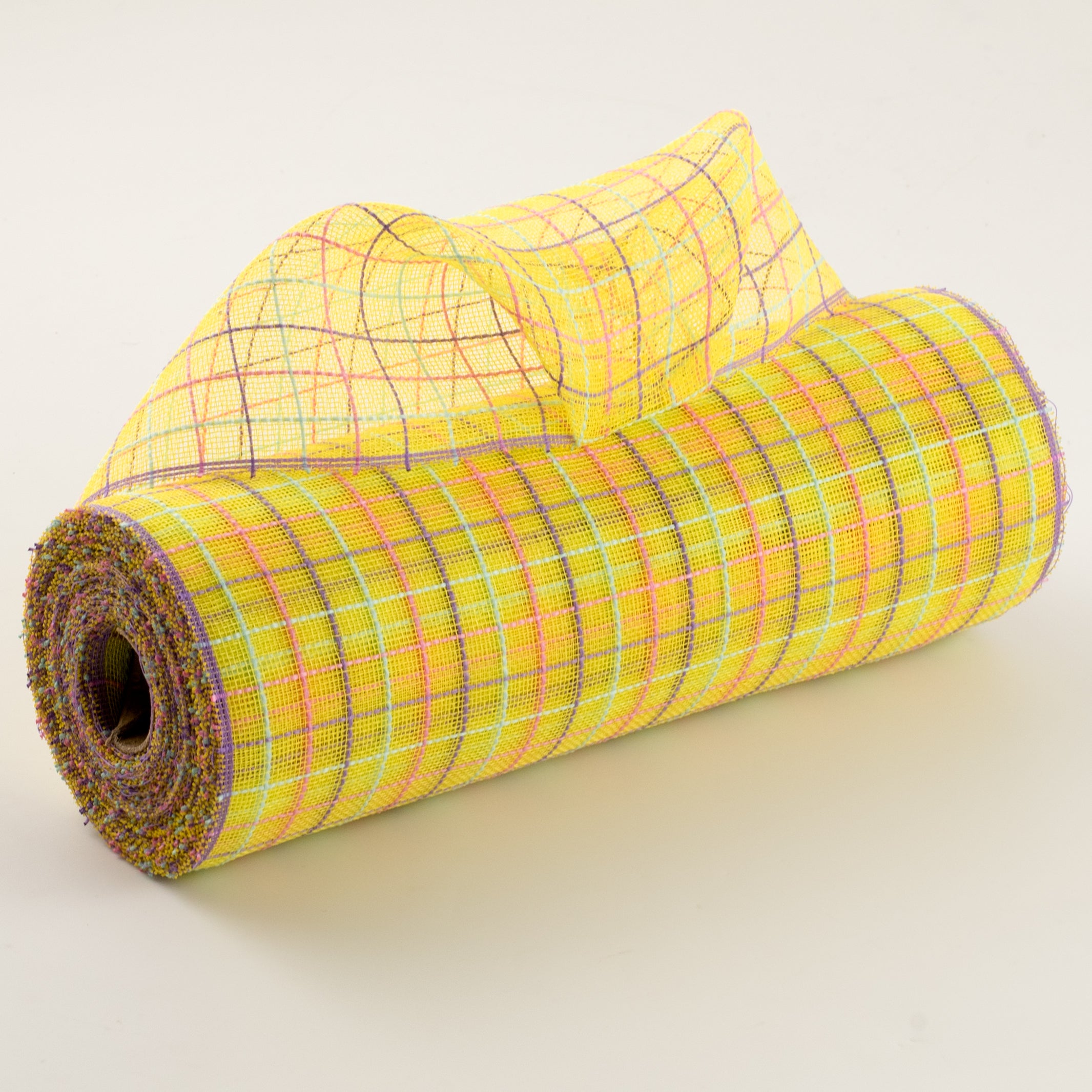 10" Fabric Fine Weave Check Mesh: Yellow with Lavender, Pink & Mint