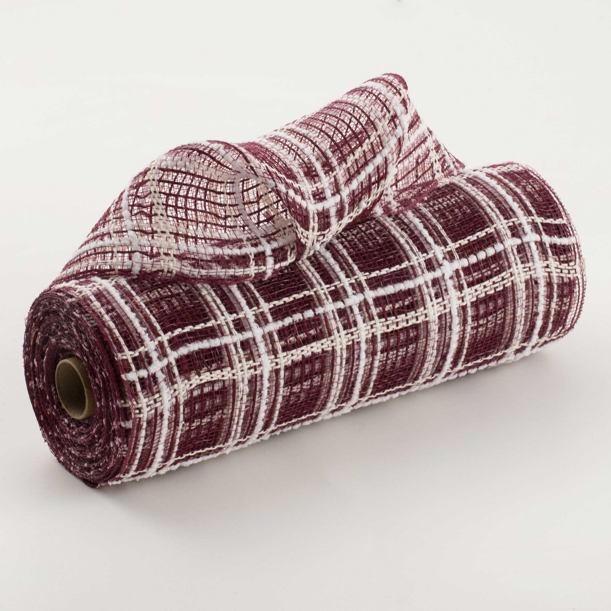 10" Fabric Plaid Mesh: Burgundy, Cream & White Drift
