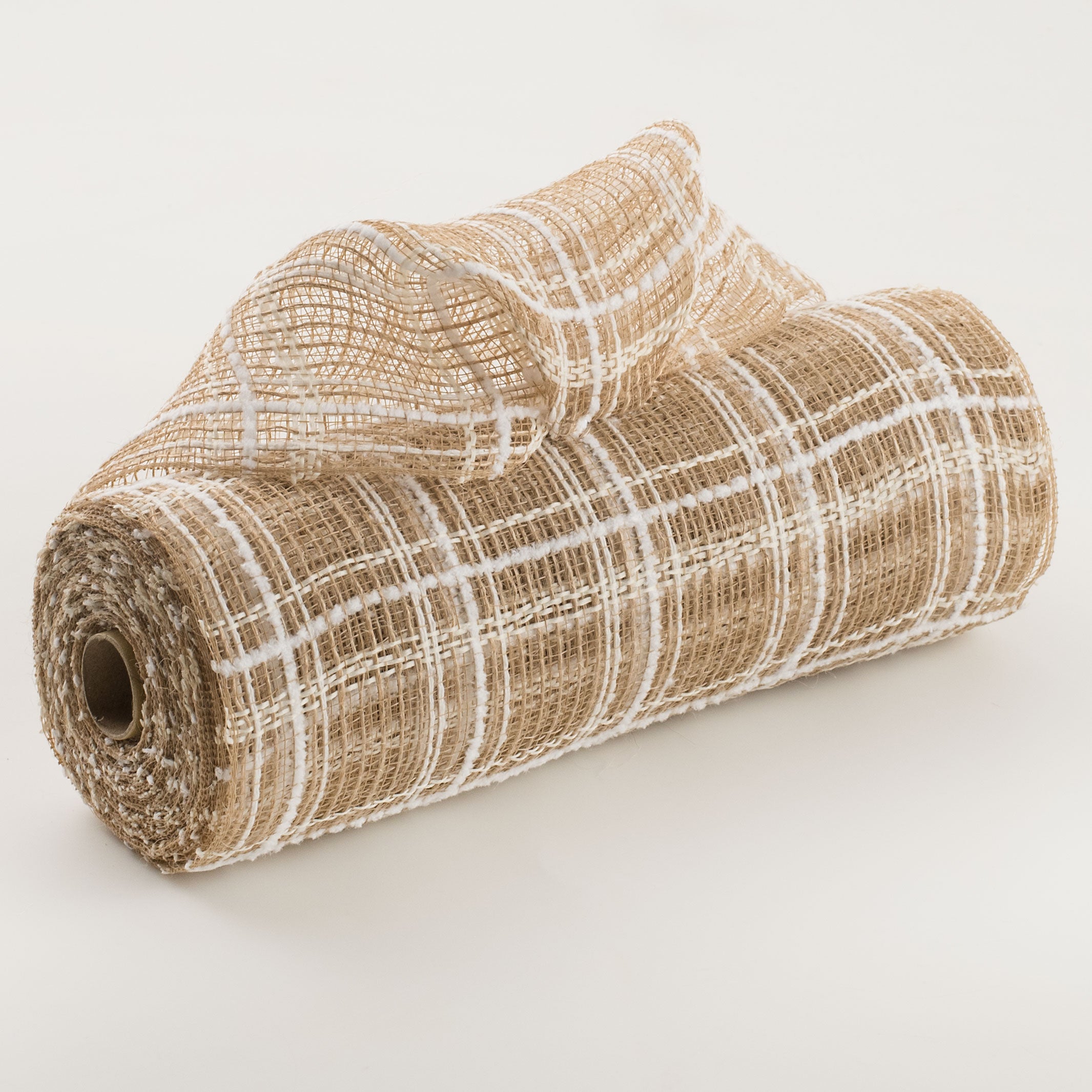 10" Fabric Plaid Mesh: Natural Jute, Cream & White Drift