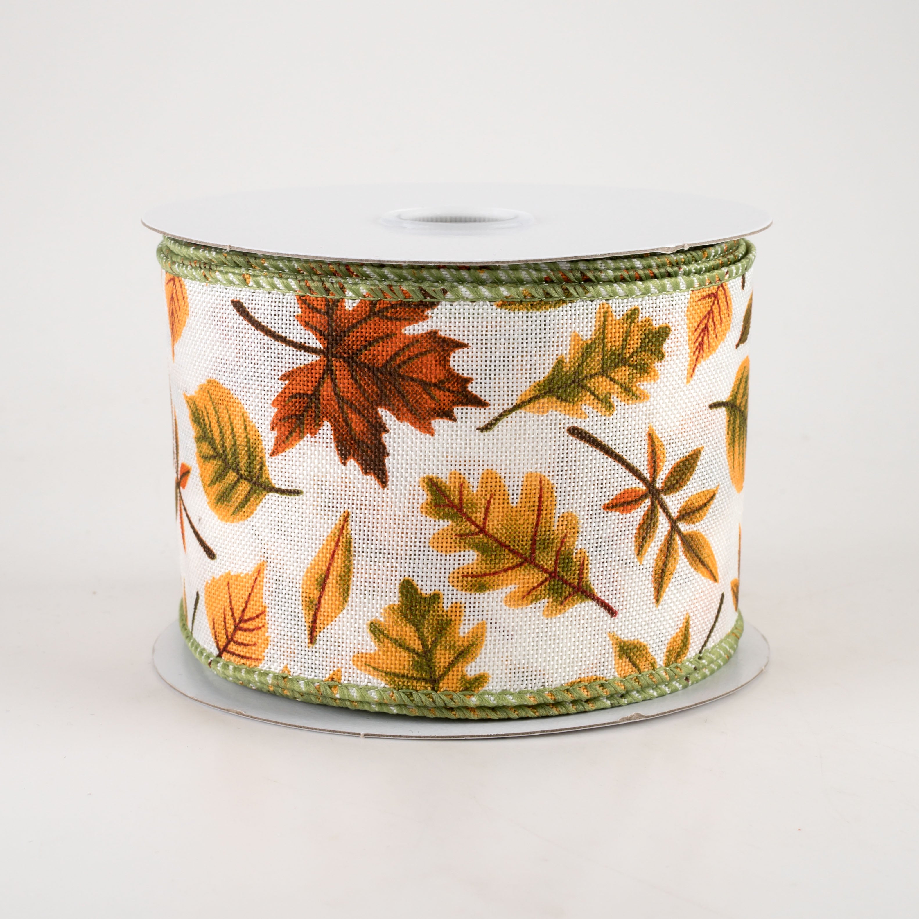 2.5" Falling Leaves Linen Ribbon: Ivory (10 Yards)