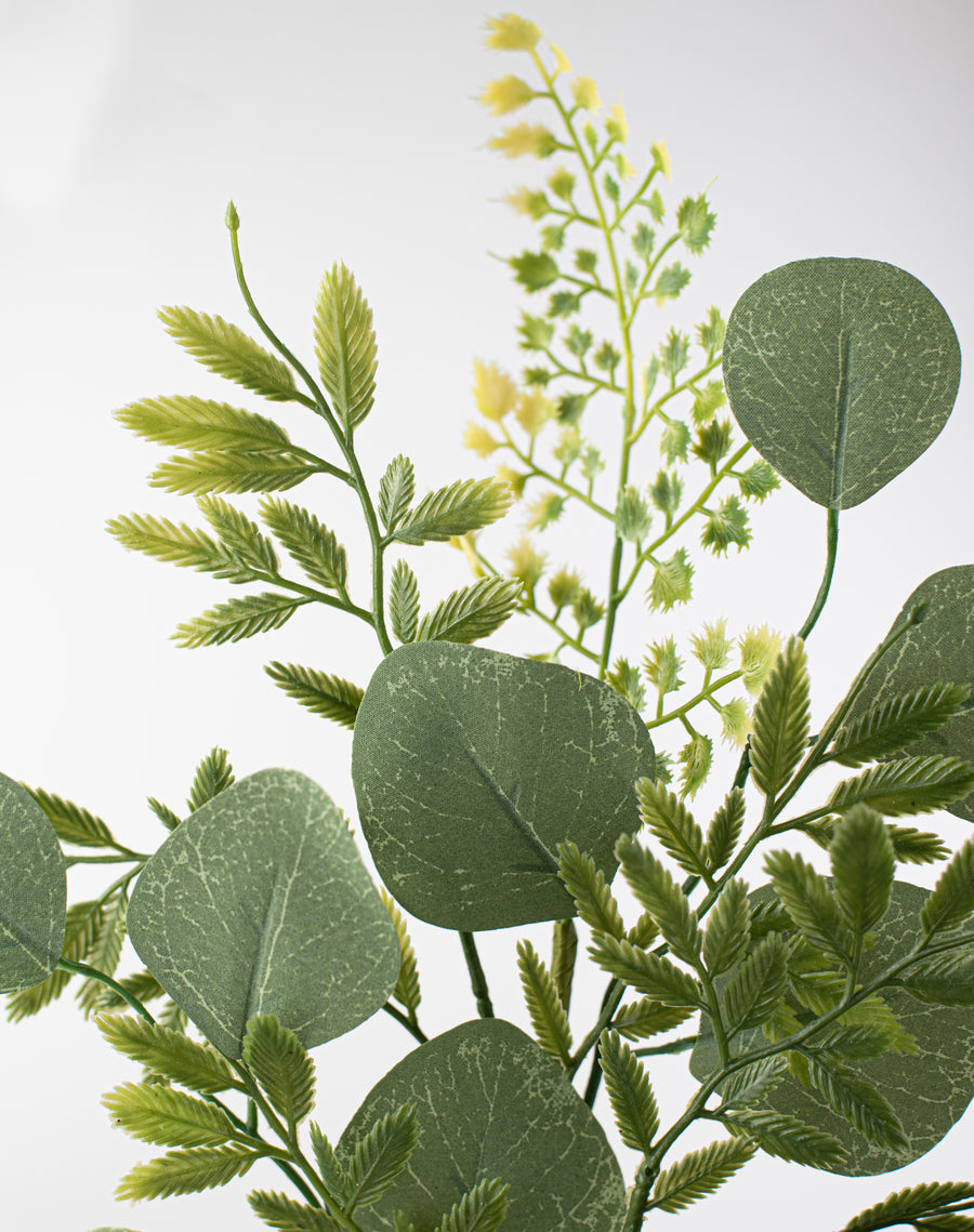 18" Fern, Eucalyptus, Pom Pom Pick: Cream