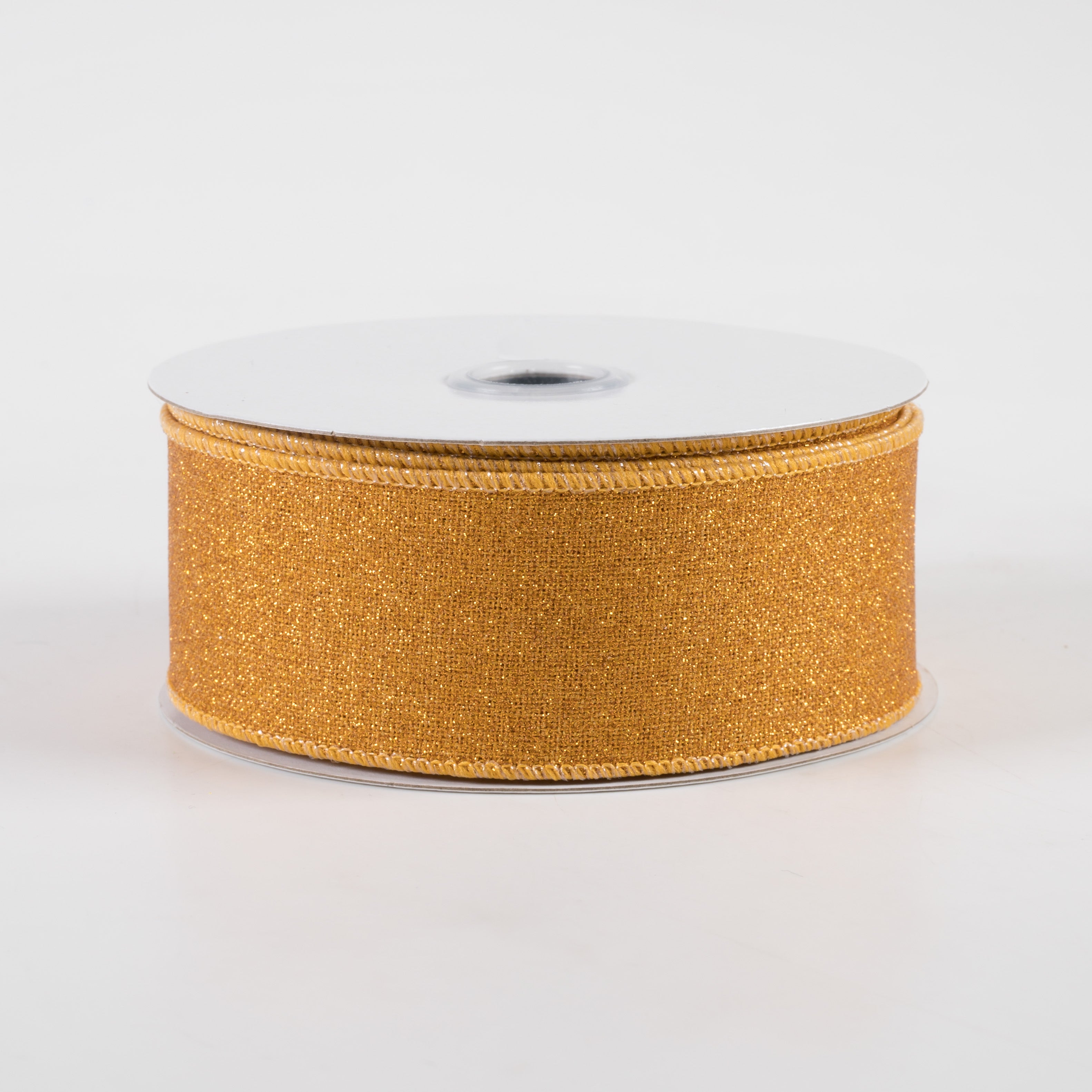 1.5" Fine Glitter on Royal Ribbon: Mustard Yellow (10 Yards)