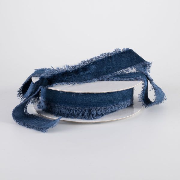 1" Frayed Edge Unwired Velvet Ribbon: Navy Blue (10 Yards)