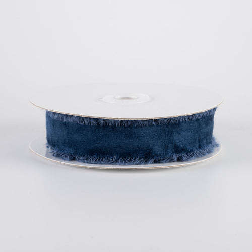 1" Frayed Edge Unwired Velvet Ribbon: Navy Blue (10 Yards)