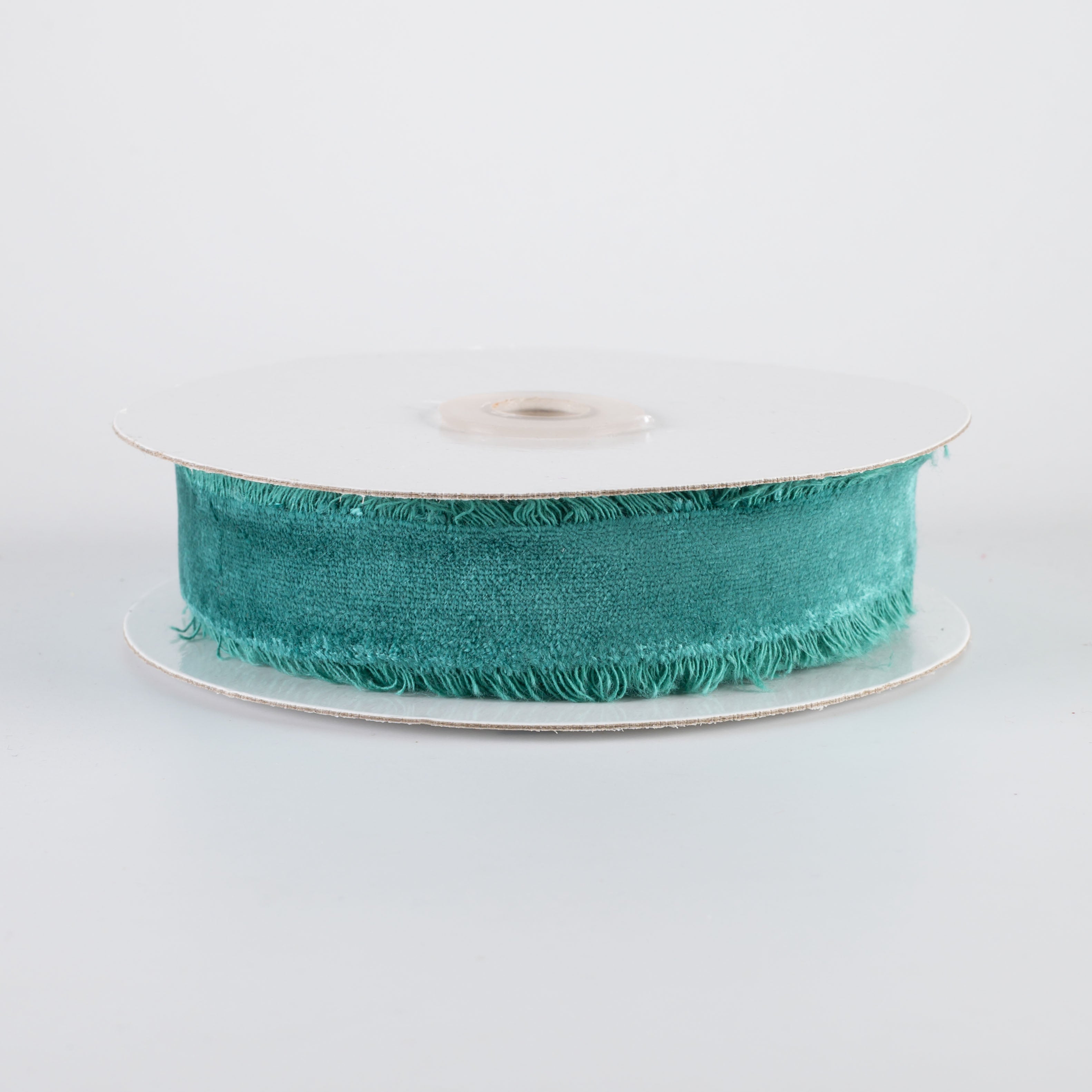 1" Frayed Edge Unwired Velvet Ribbon: Teal (10 Yards)