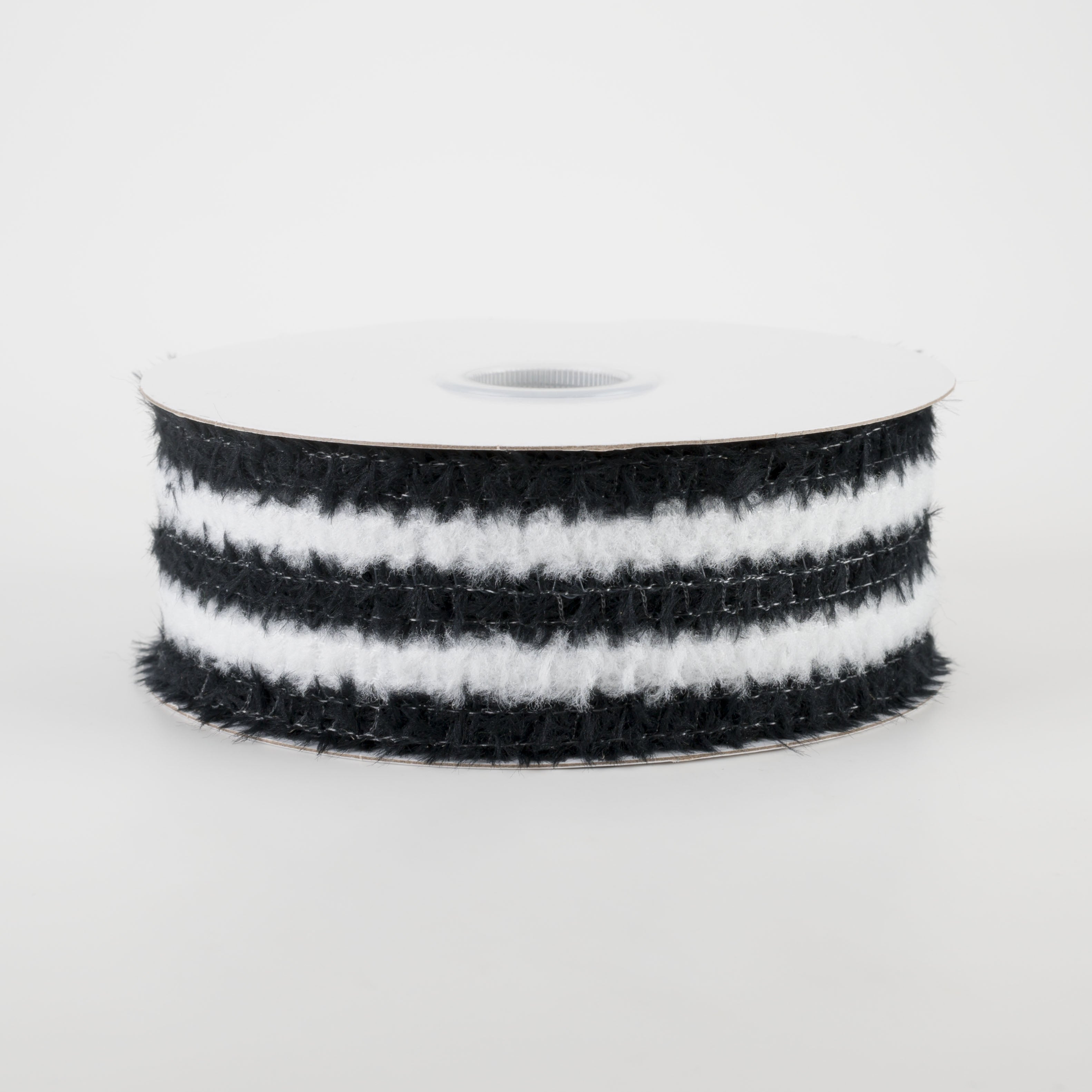 1.5" Fuzzy Stripes Ribbon: Black & White (10 Yards)