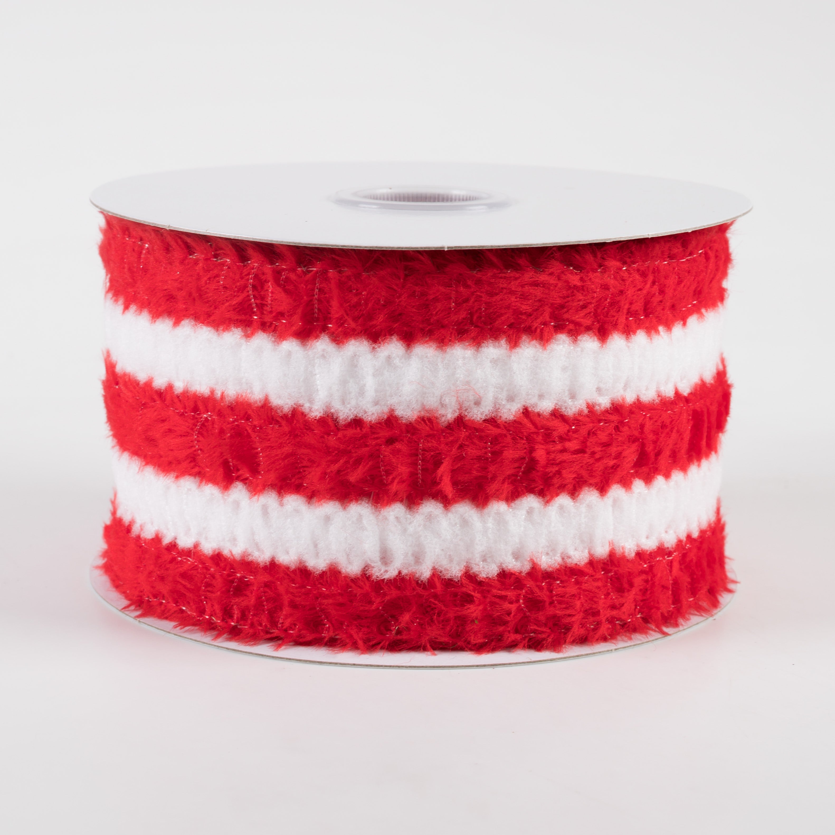 2.5" Fuzzy Stripes Ribbon: Red & White (10 Yards)
