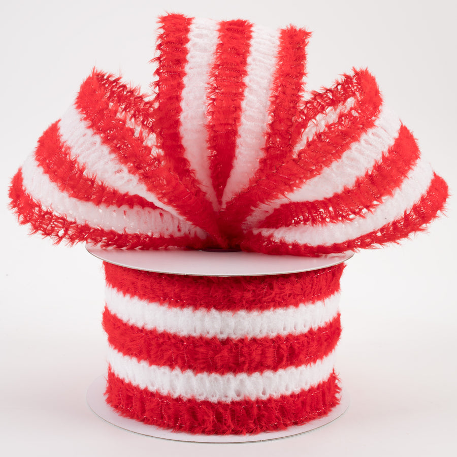 2.5" Fuzzy Stripes Ribbon: Red & White (10 Yards)