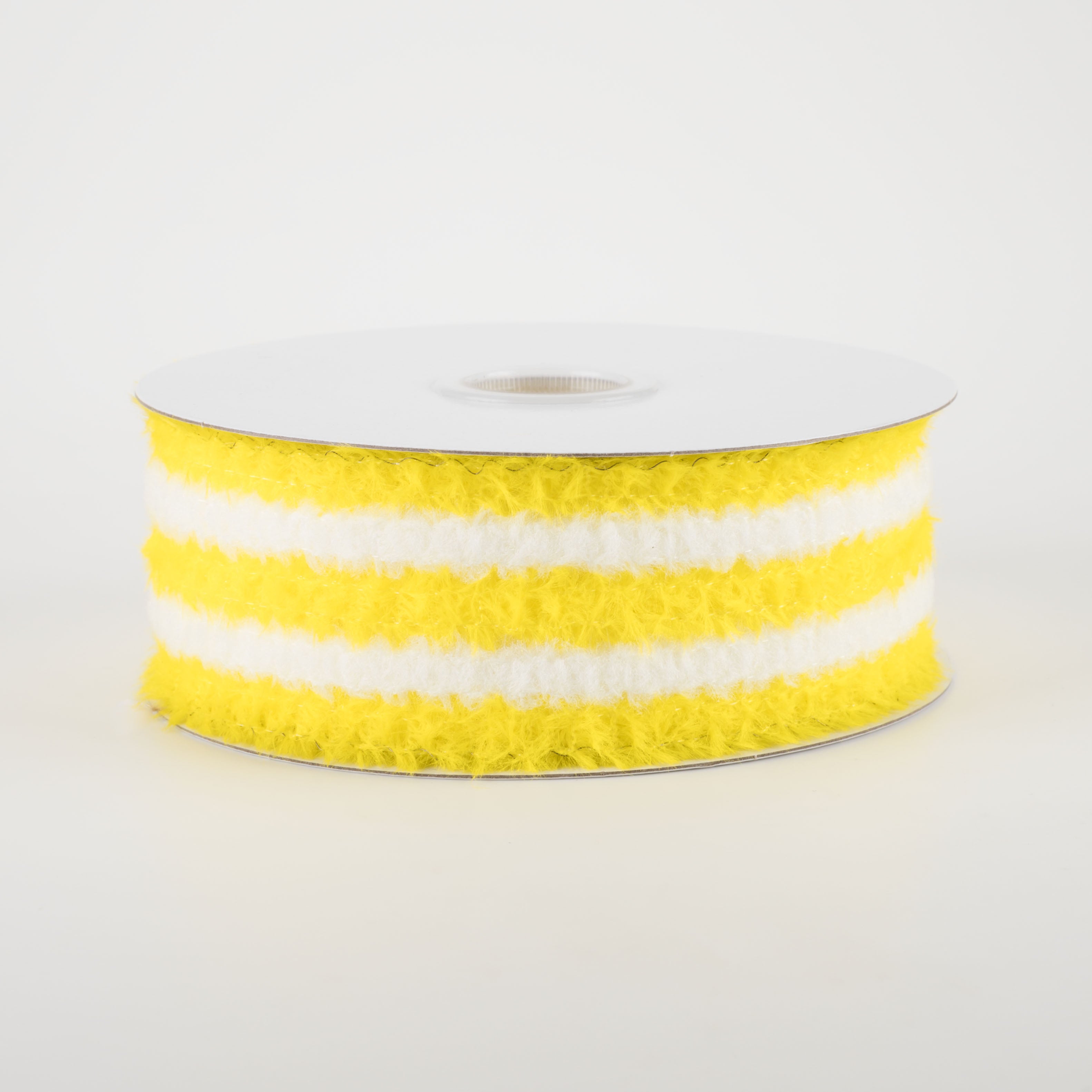 1.5" Fuzzy Stripes Ribbon: Yellow & White (10 Yards)
