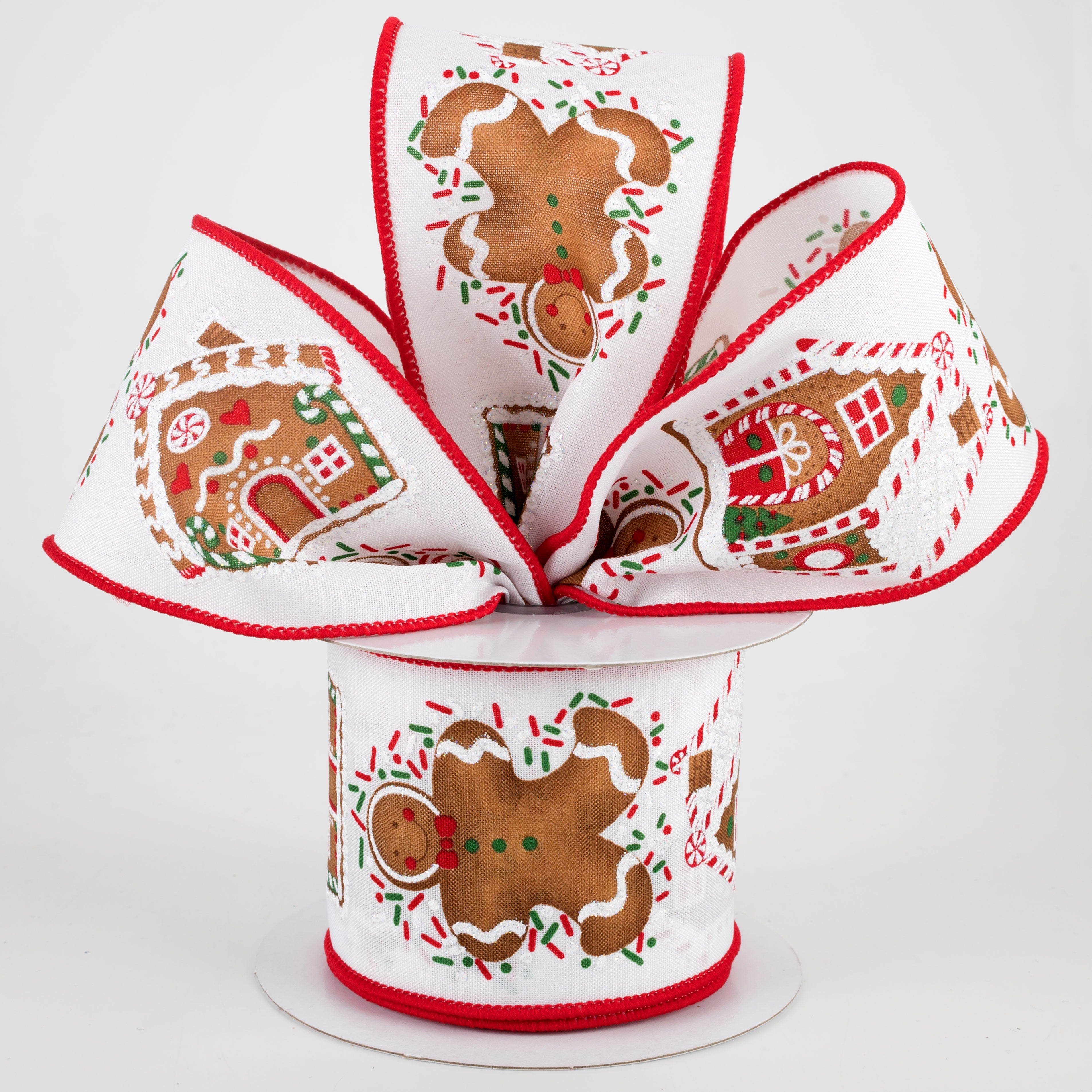 2.5" Gingerbread Man & House Ribbon: White (10 Yards)