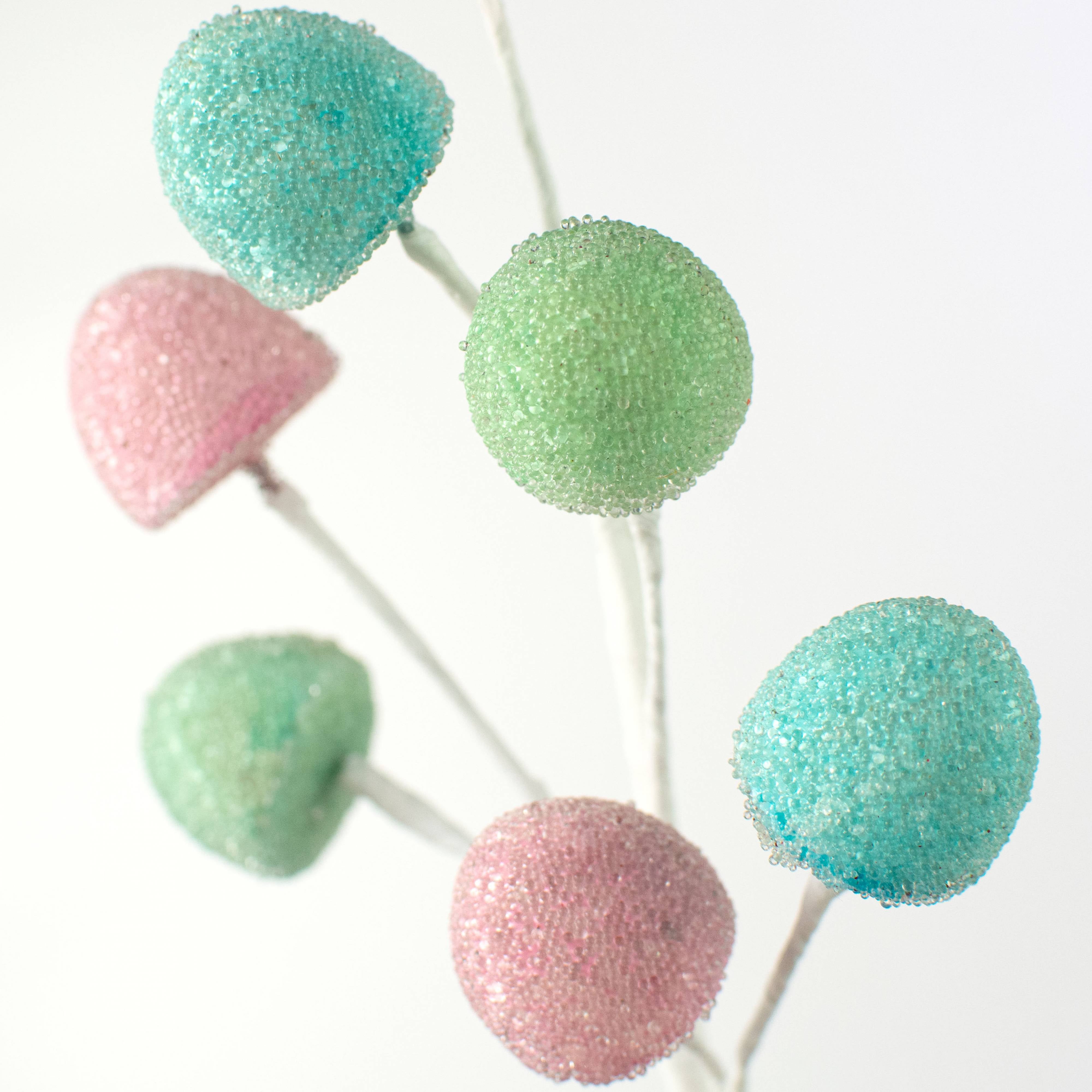 11" Glass Bead Gumdrops Pick: Pink, Blue & Mint Green