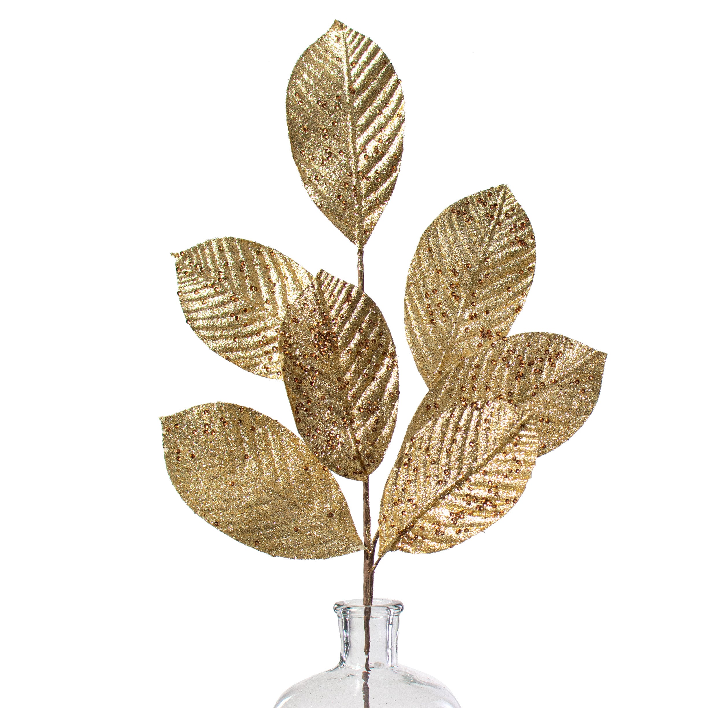 27" Glitter Leaf Spray: Gold