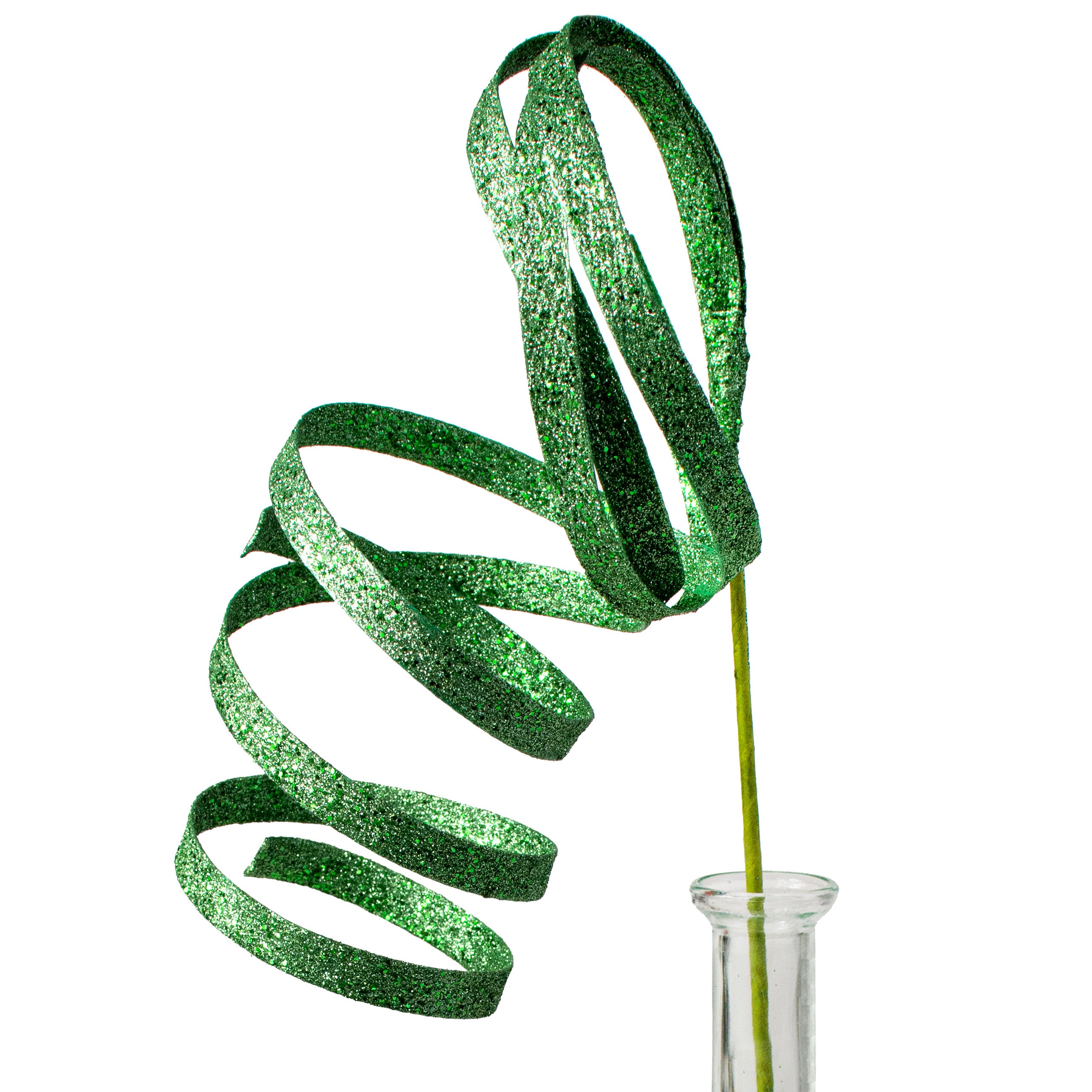 25" Glitter Spiral Ribbon Spray: Basil Green