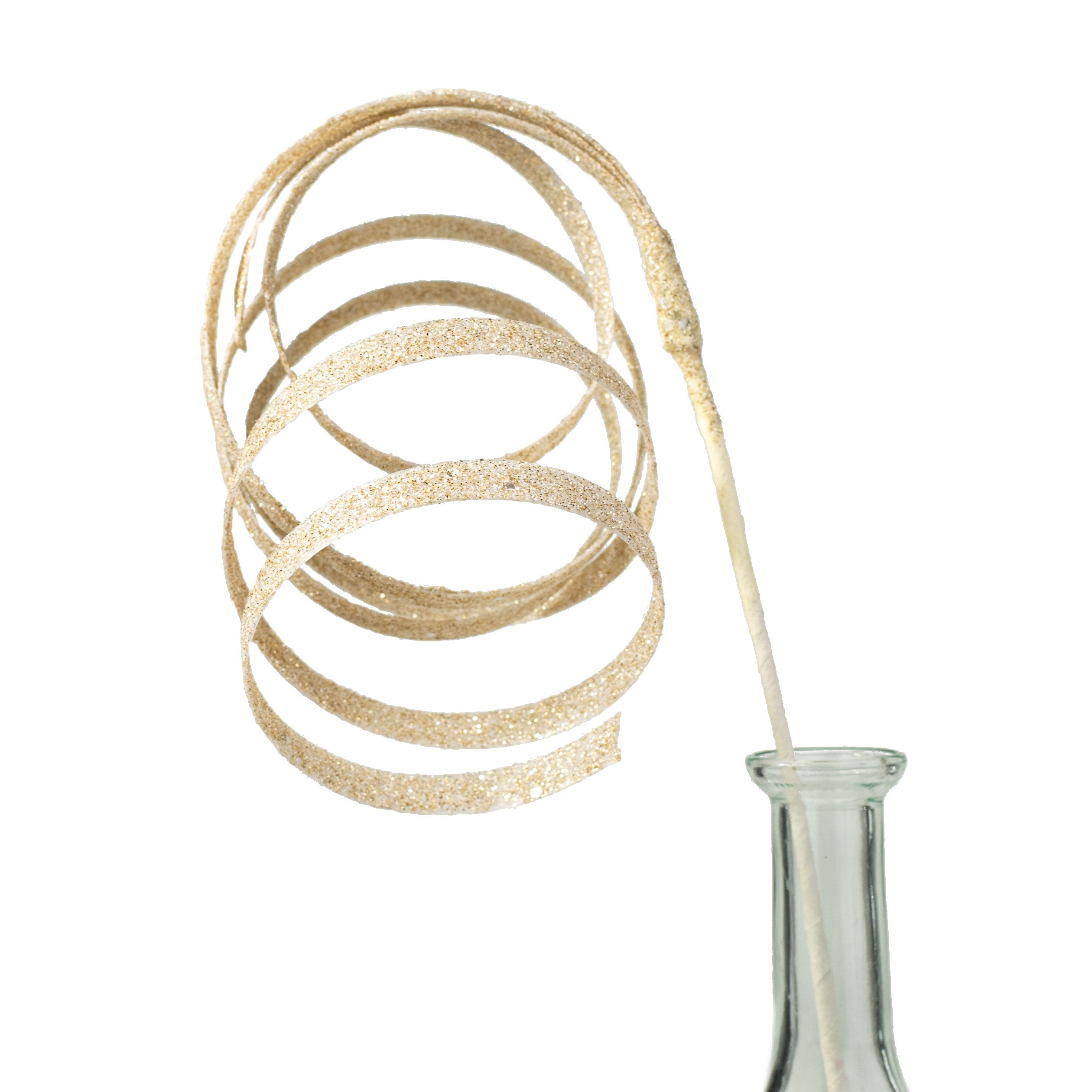 25" Glitter Spiral Ribbon Spray: Ivory