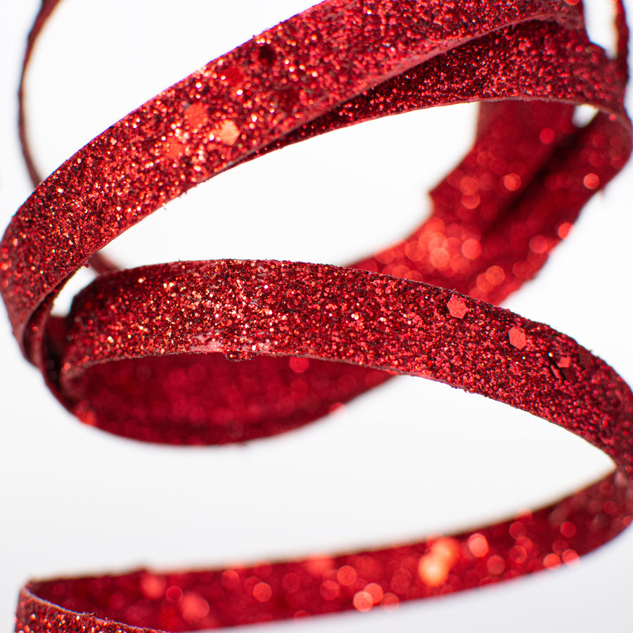 25" Glitter Spiral Ribbon Spray: Red