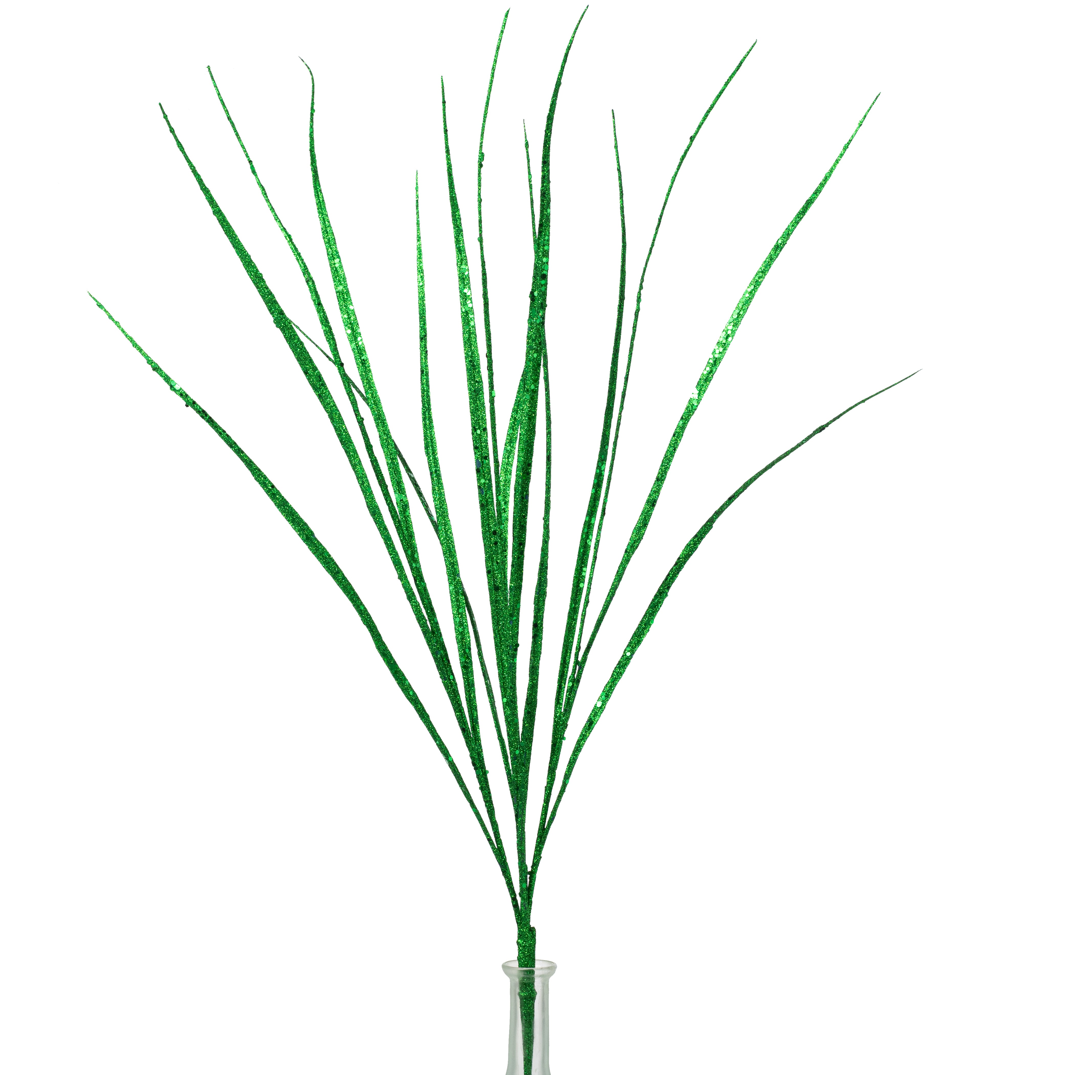 32" Glitter Sword Grass Spray: Emerald Green
