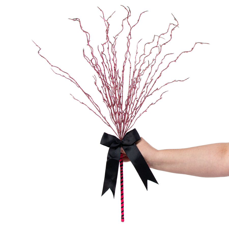 24" Glitter Twig Broom: Fuchsia & Black