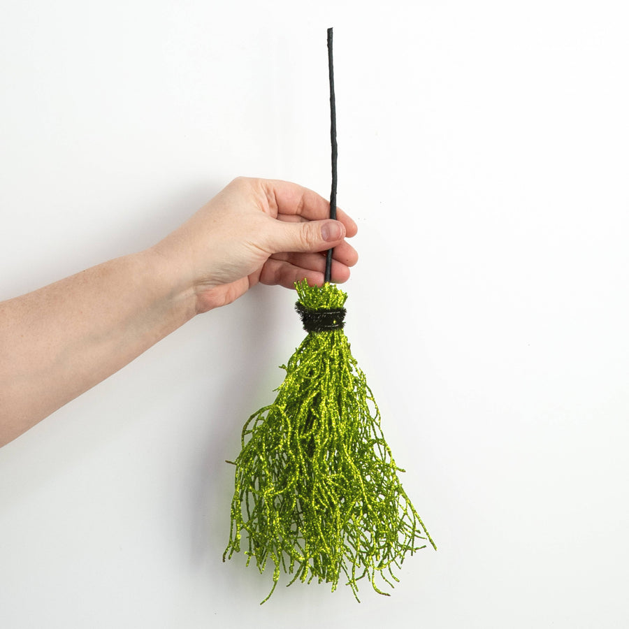 15" Glittered Angel Vine Witch Broom: Lime Green