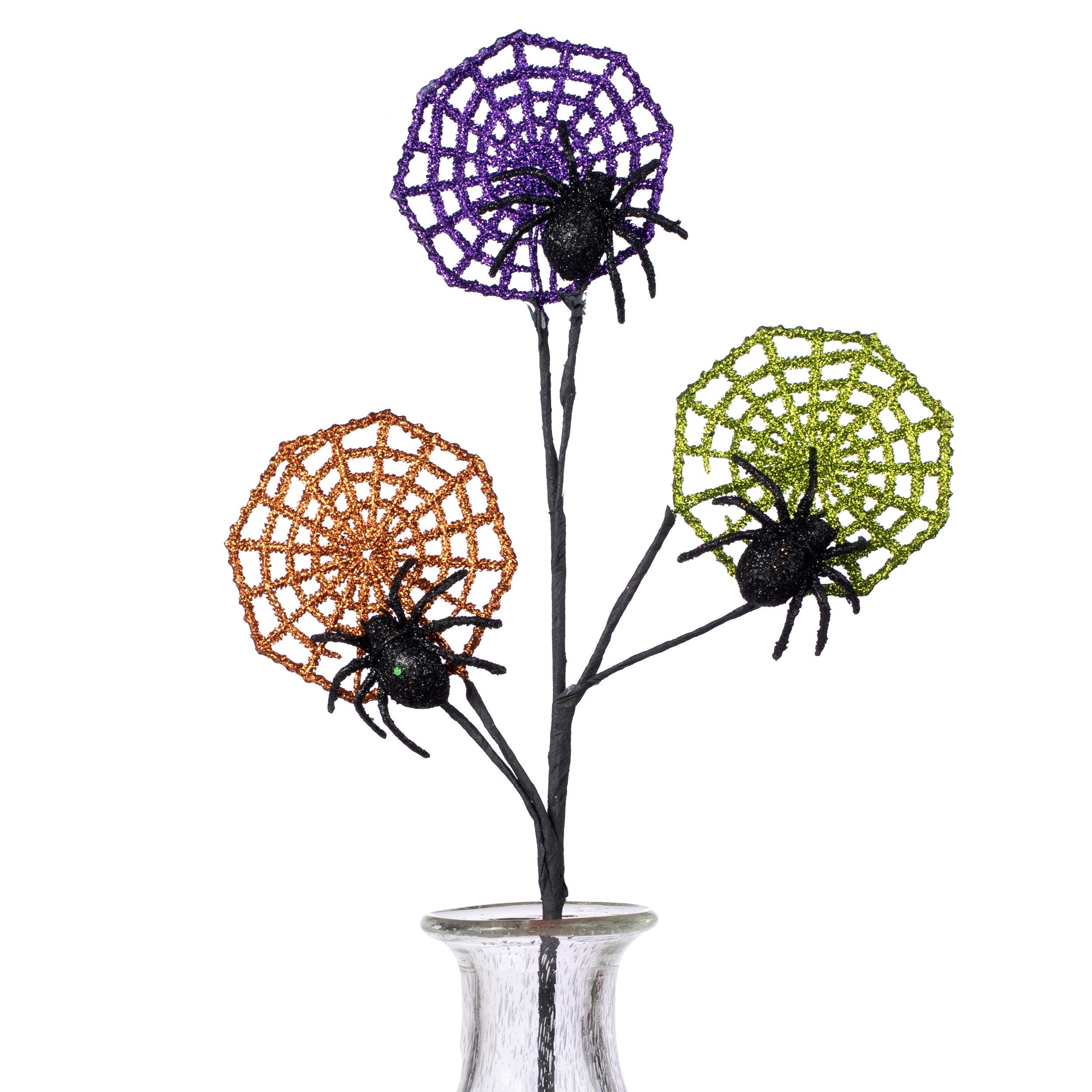 24" Glittered Spider & Web Spray: Halloween